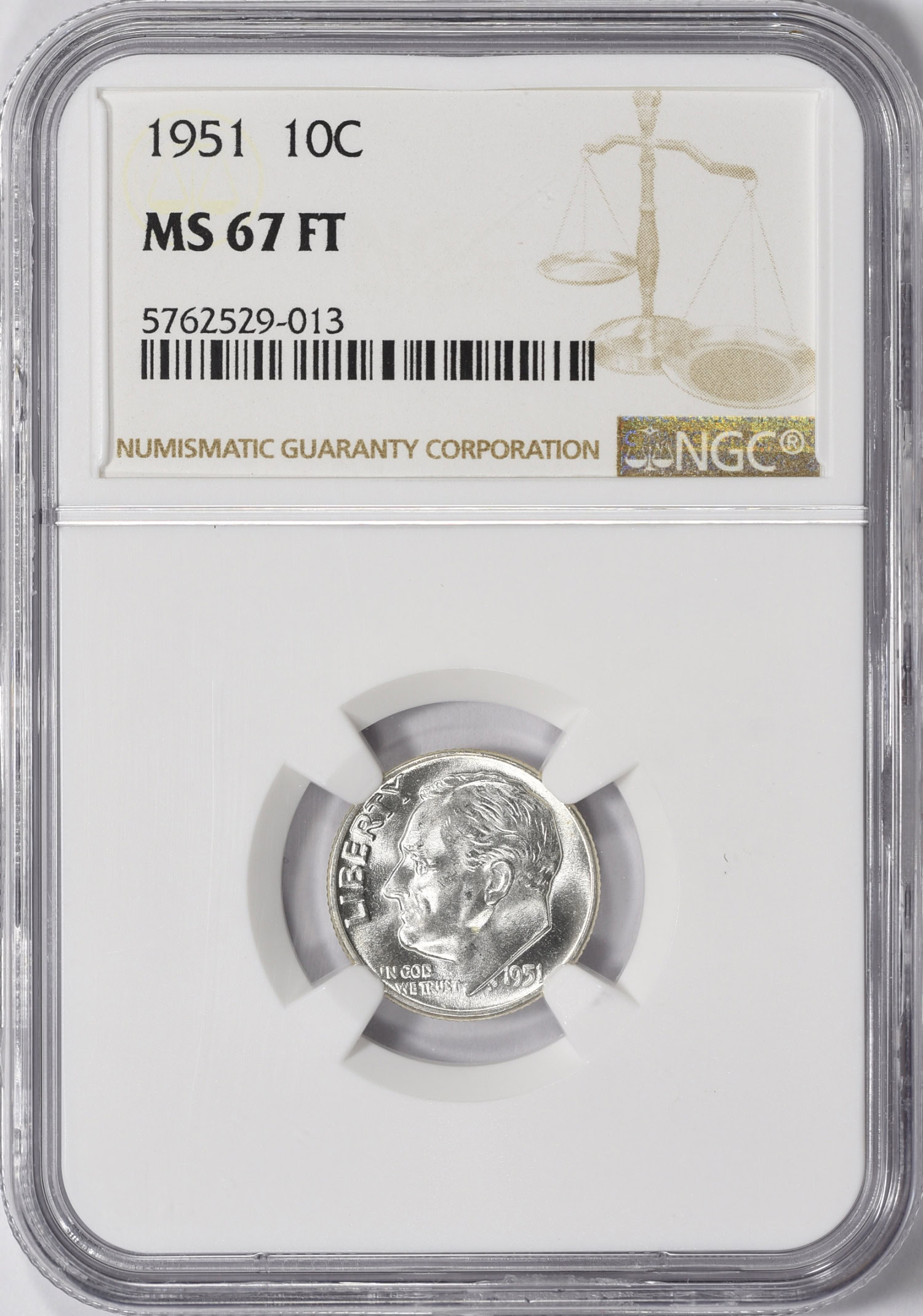 1951 Roosevelt Dime NGC MS-67 FT (Item 1485676) | GreatCollections Coin ...