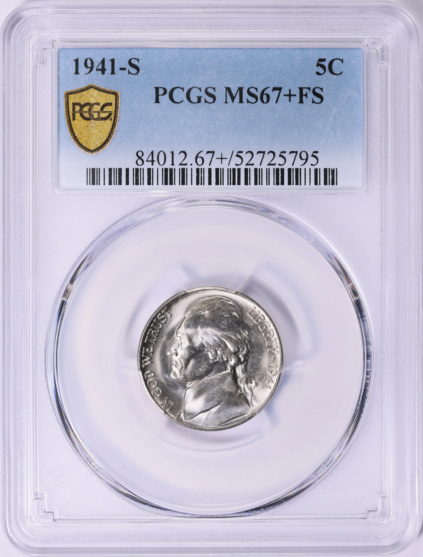 1941-S Jefferson Nickel PCGS MS-67+ FS (Item 1488005) | GreatCollections Coin Auctions