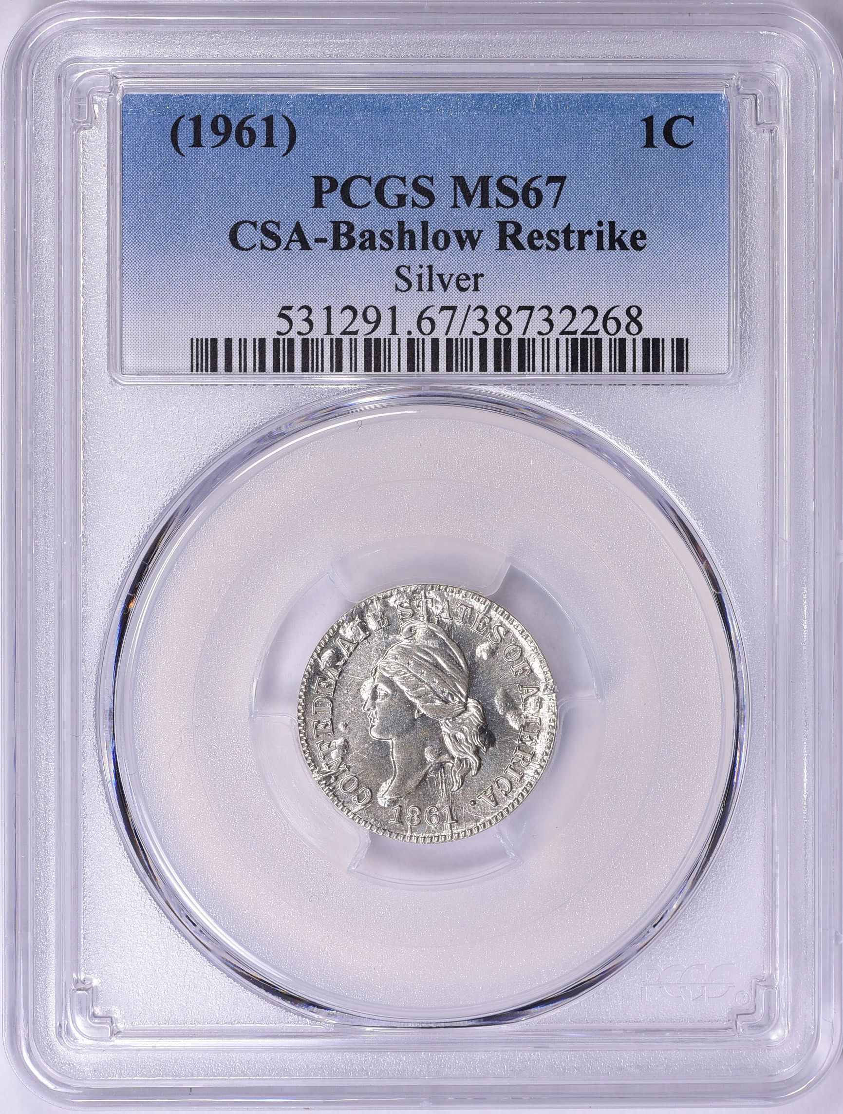 (1961) Confederate States of America 1c CSA-Bashlow Restrike Silver ...