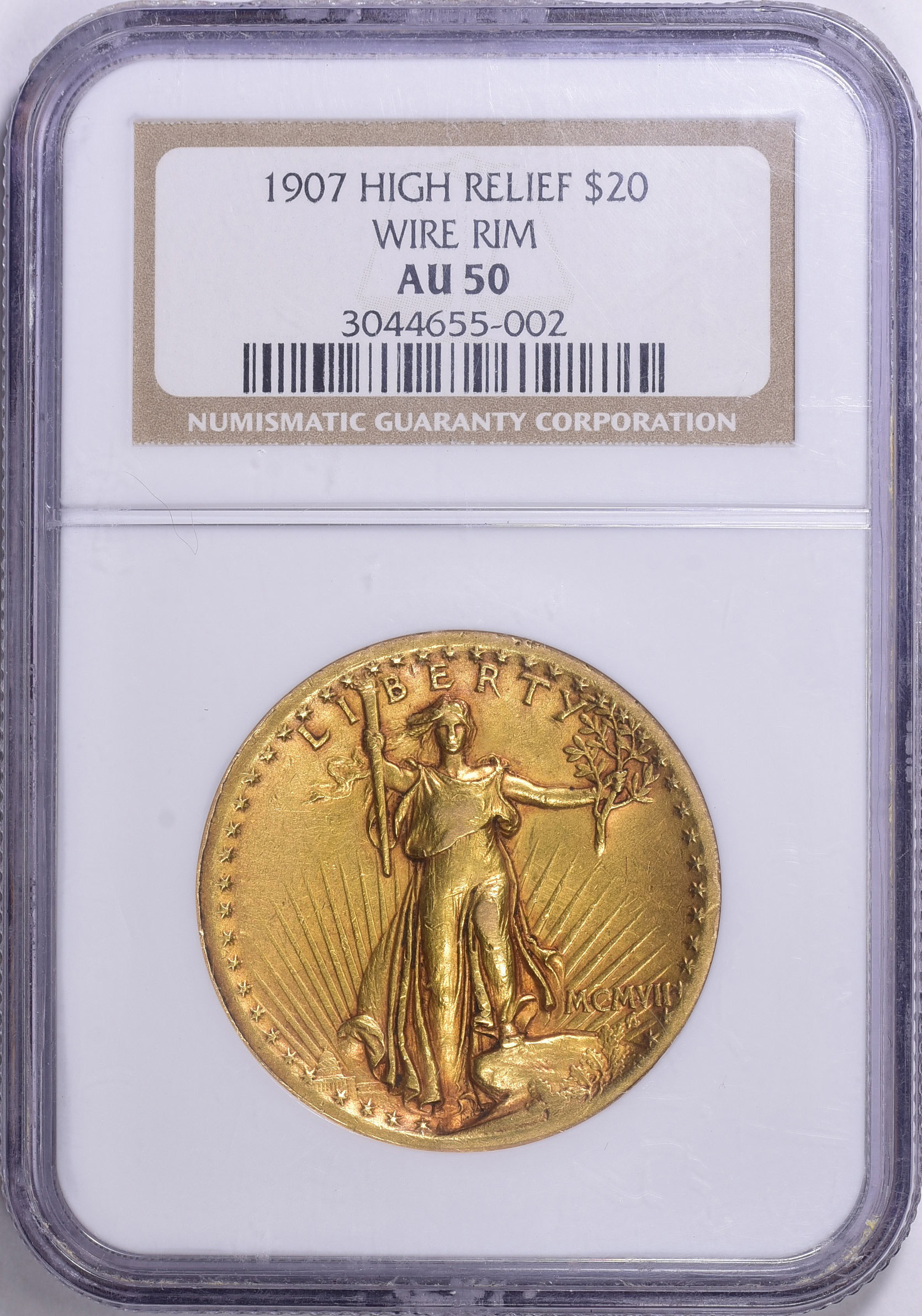 1907 Saint-Gaudens Gold Double Eagle MCMVII. High Relief, Wire Edge NGC AU-50 (Item 1489723 ...
