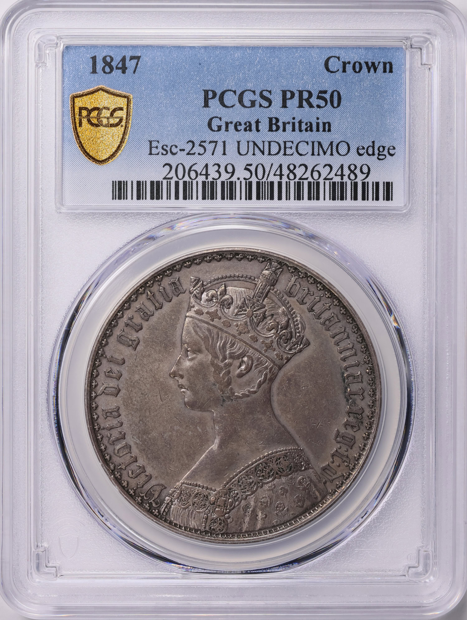 Great Britain 1847 Silver Gothic Crown UNDECIMO Edge S-3883 PCGS Proof ...