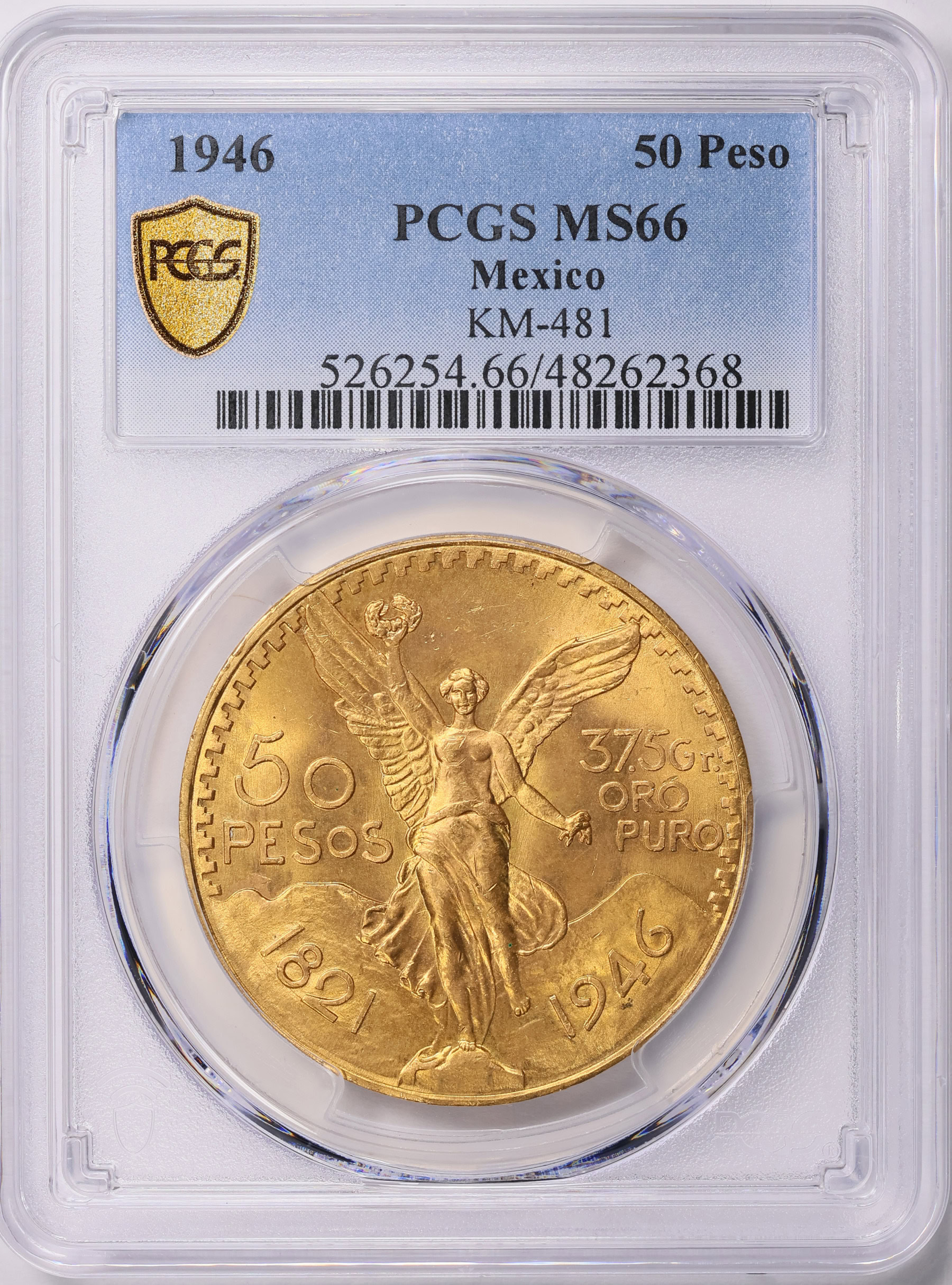 Mexico 1946 Gold 50 Pesos KM-481 PCGS MS-66 (AGW = 1.2057 oz.) (Item 1490680) | GreatCollections ...