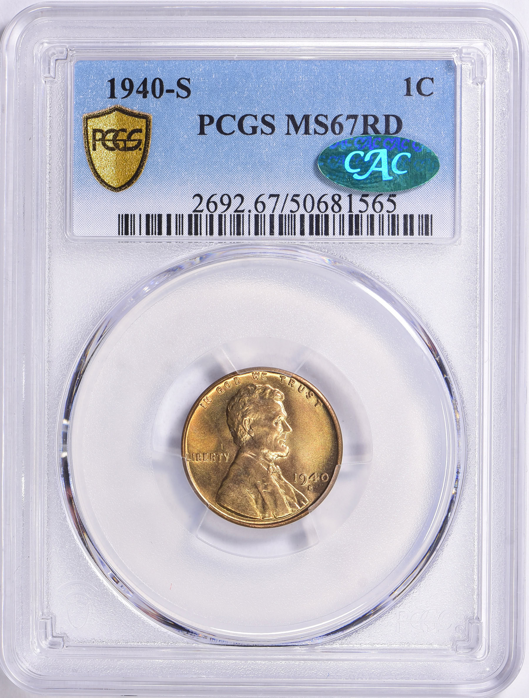 1940-S Lincoln Cent PCGS MS-67 RD (CAC Green) (Item 1492579) | GreatCollections Coin Auctions