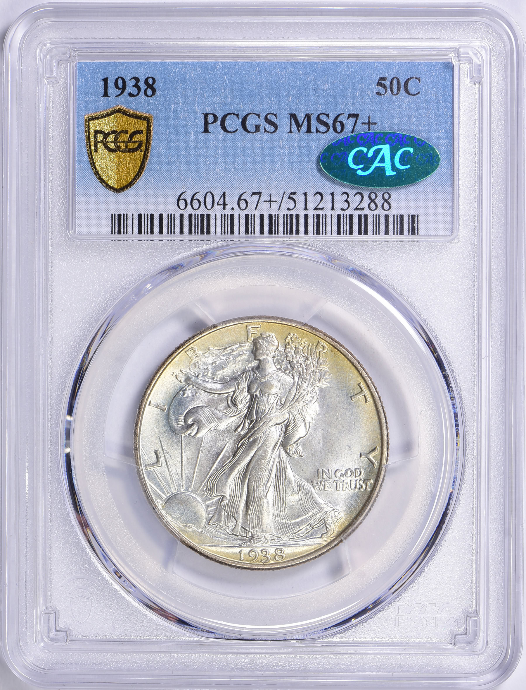 1938 Walking Liberty Half Dollar PCGS MS-67+ (CAC Green) (Toned) (Item 1492640 ...