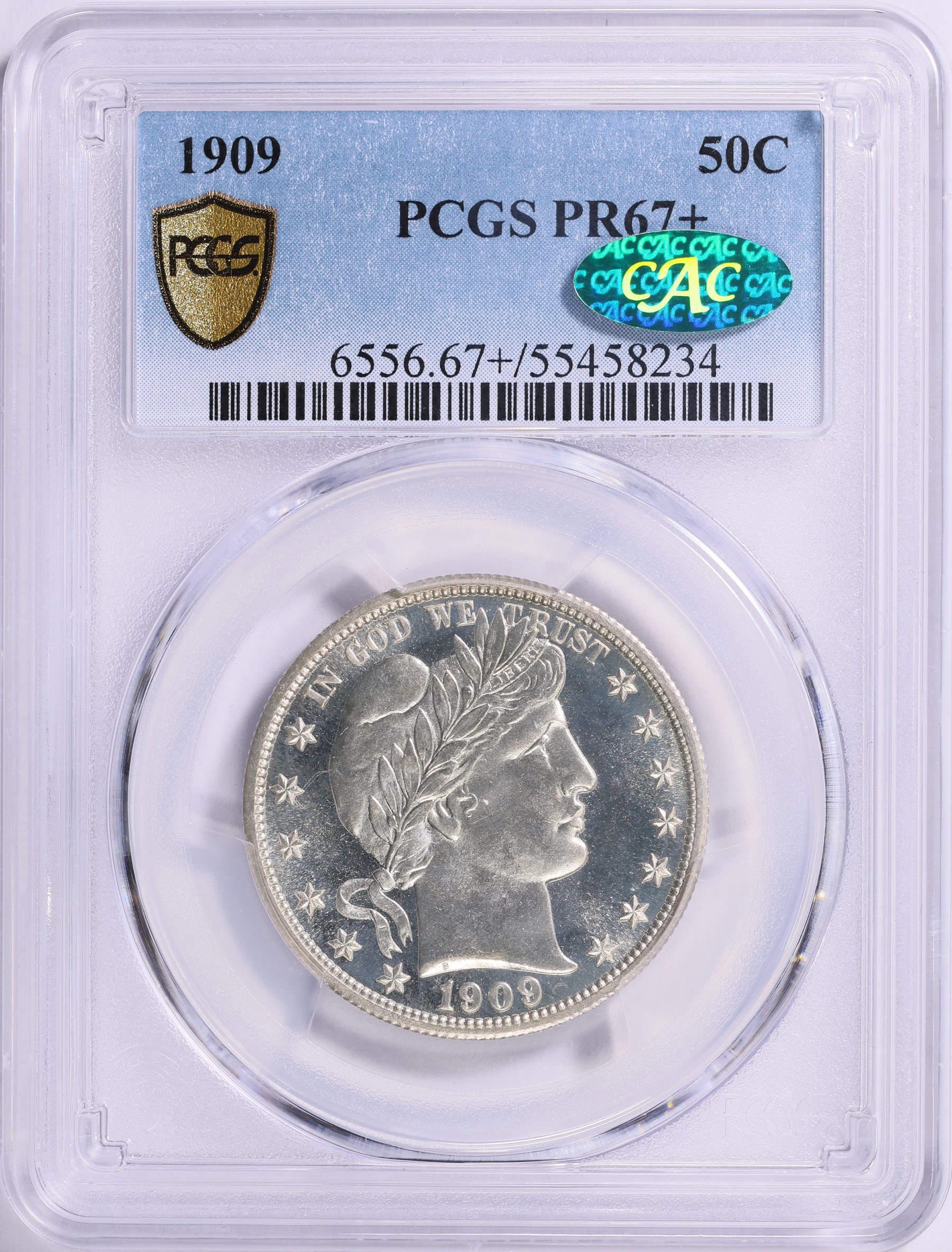 1909 Barber Half Dollar PCGS Proof-67+ (CAC Green) (Item 1492666) | GreatCollections Coin Auctions
