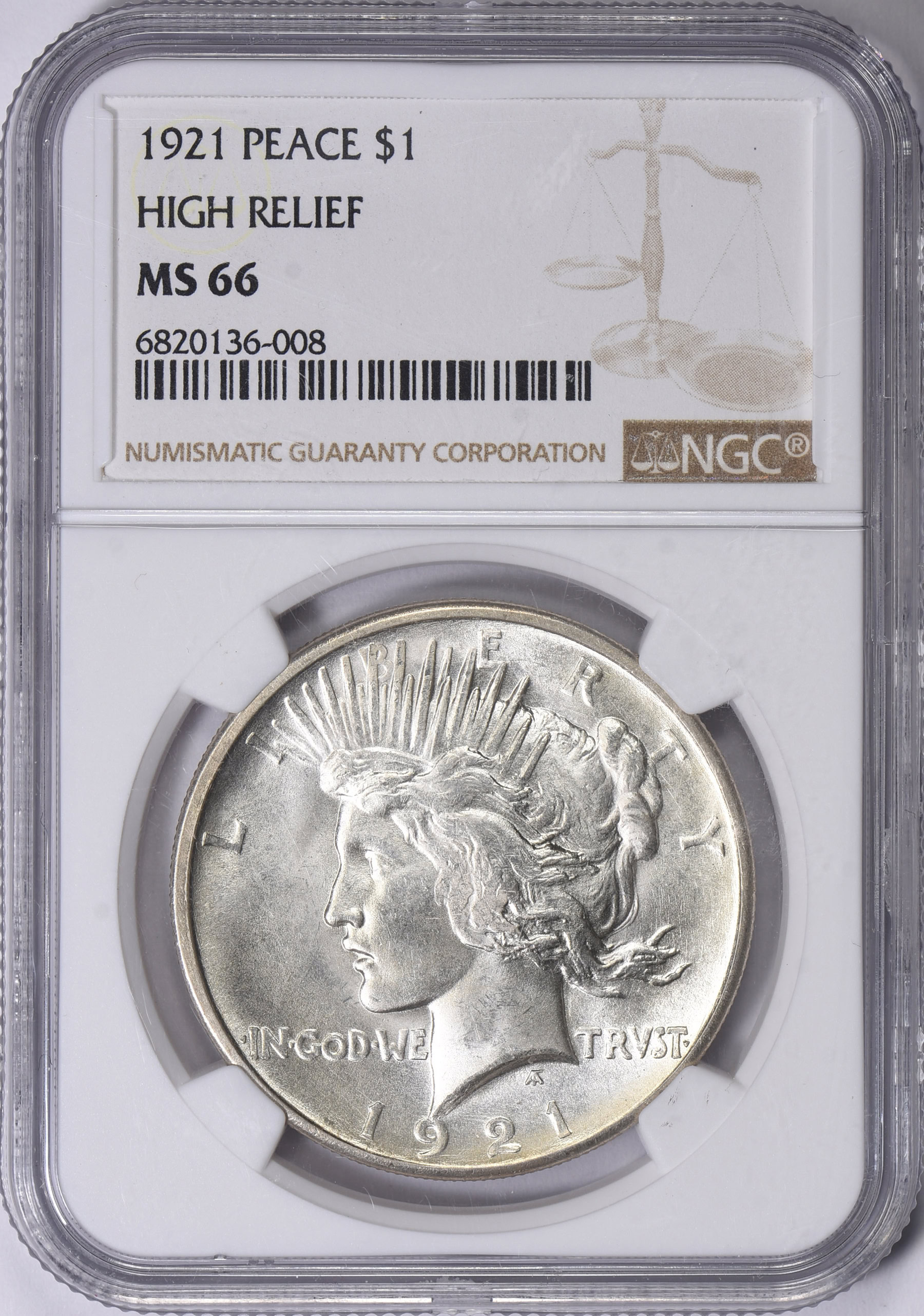 1921 Peace Silver Dollar High Relief NGC MS-66 (Item 1492678) | GreatCollections Coin Auctions