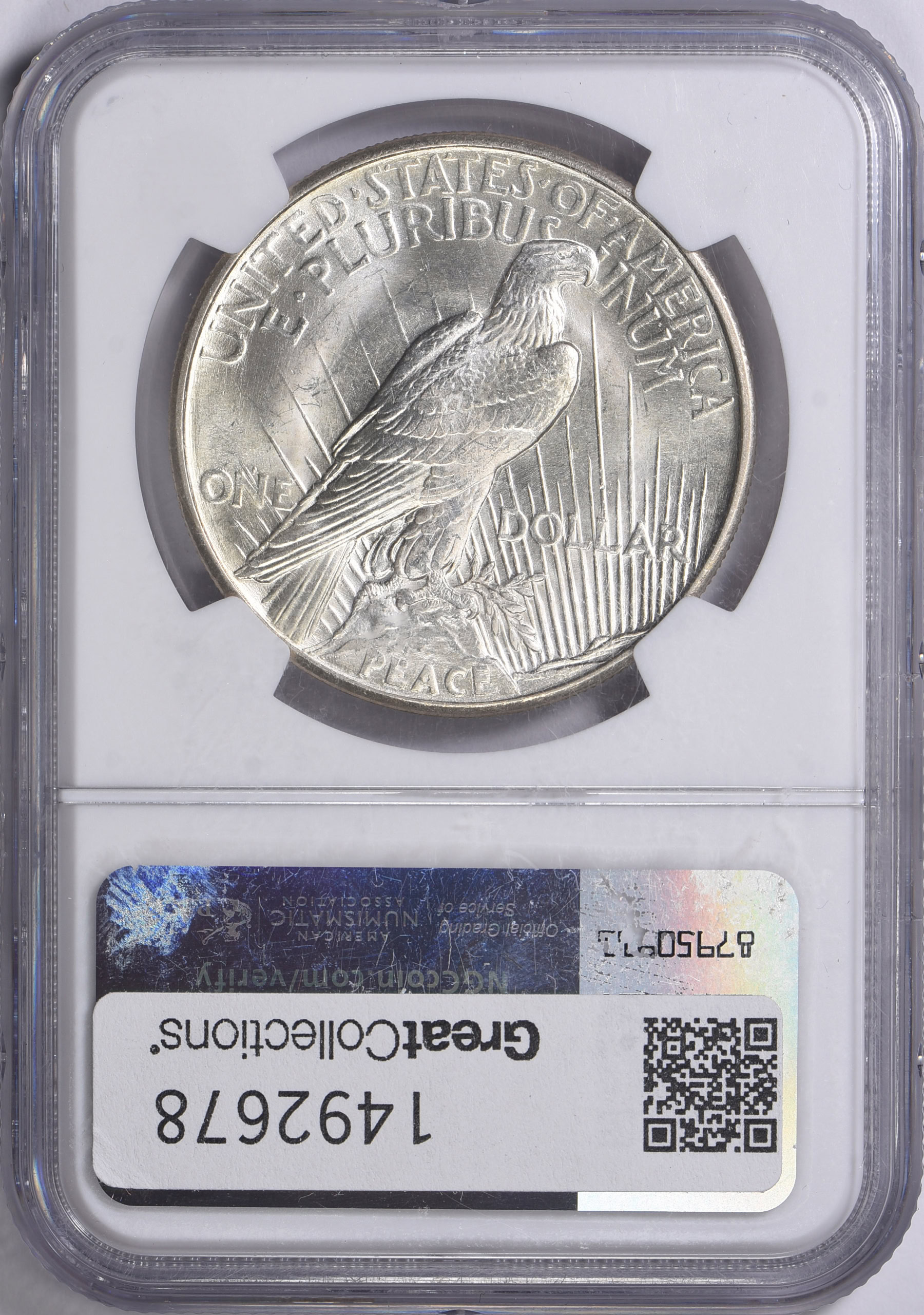 1921 Peace Silver Dollar High Relief NGC MS-66 (Item 1492678) | GreatCollections Coin Auctions