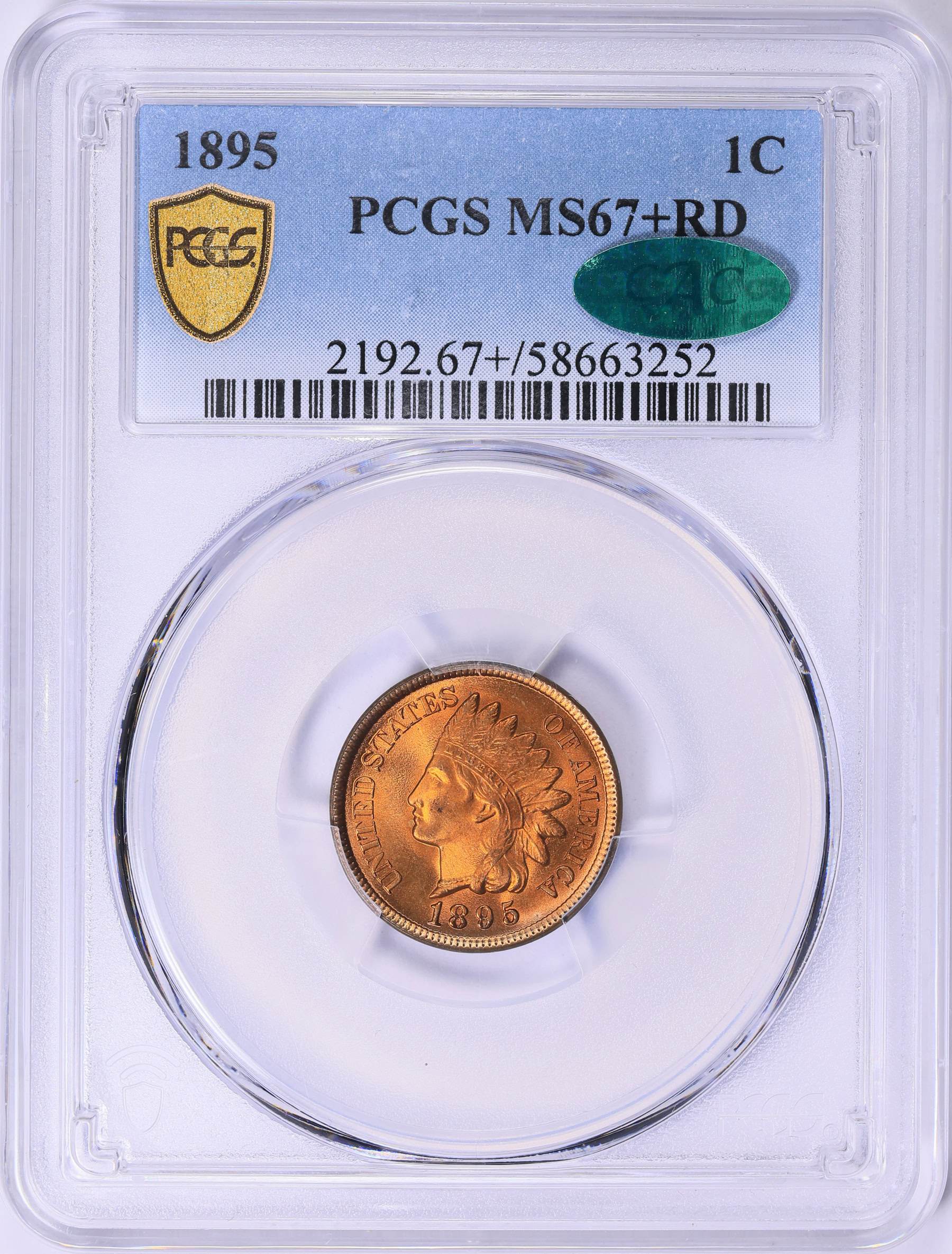 1895 Indian Cent PCGS MS-67+ RD (CAC Green) (Item 1495146) | GreatCollections Coin Auctions