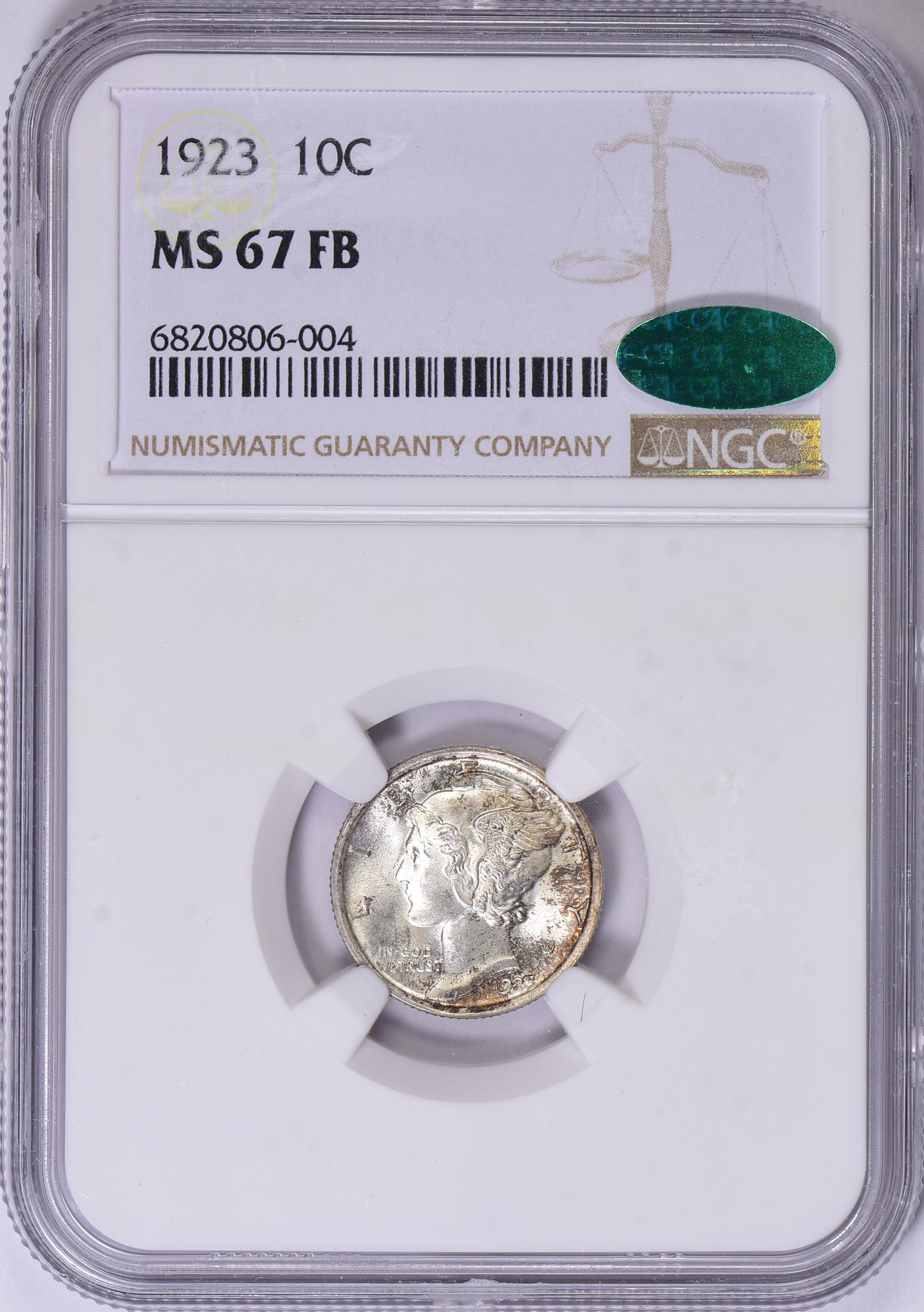 1923 Mercury Dime NGC MS-67 FB (CAC Green) (Item 1495167) | GreatCollections Coin Auctions