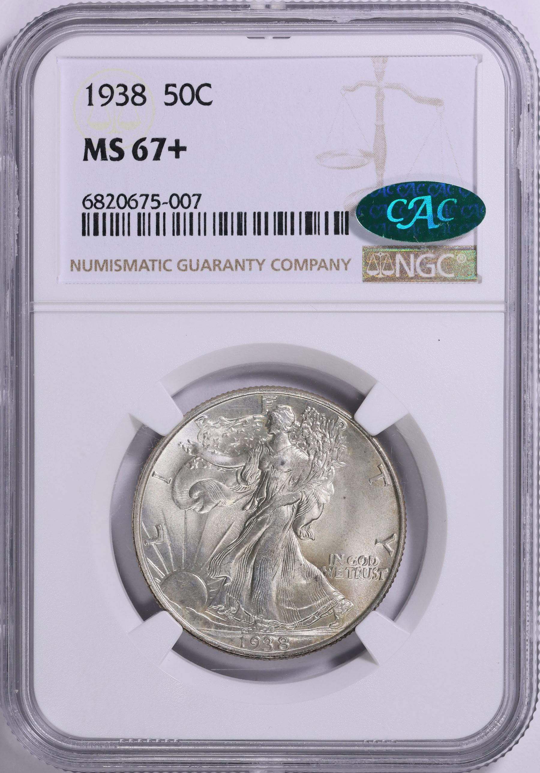 1938 Walking Liberty Half Dollar NGC MS-67+ (CAC Green) (Item 1495179) | GreatCollections Coin ...