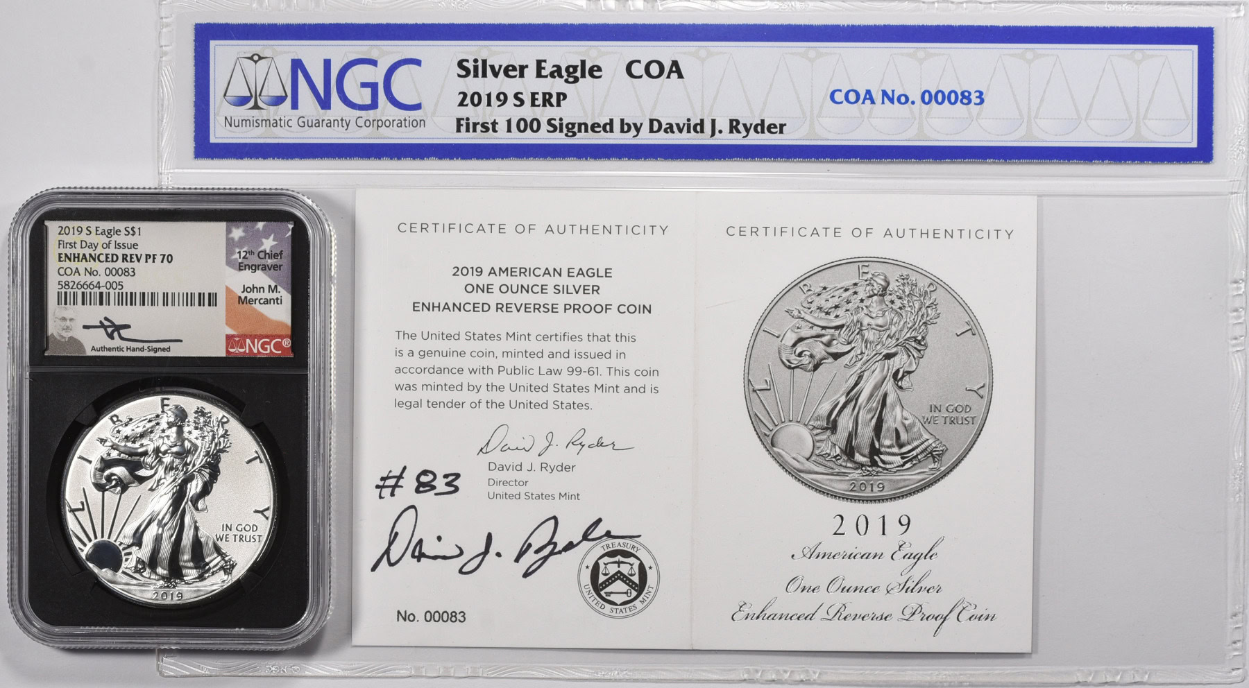 2019-S $1 Silver Eagle Enhanced Reverse Proof First Day of Issue NGC ...