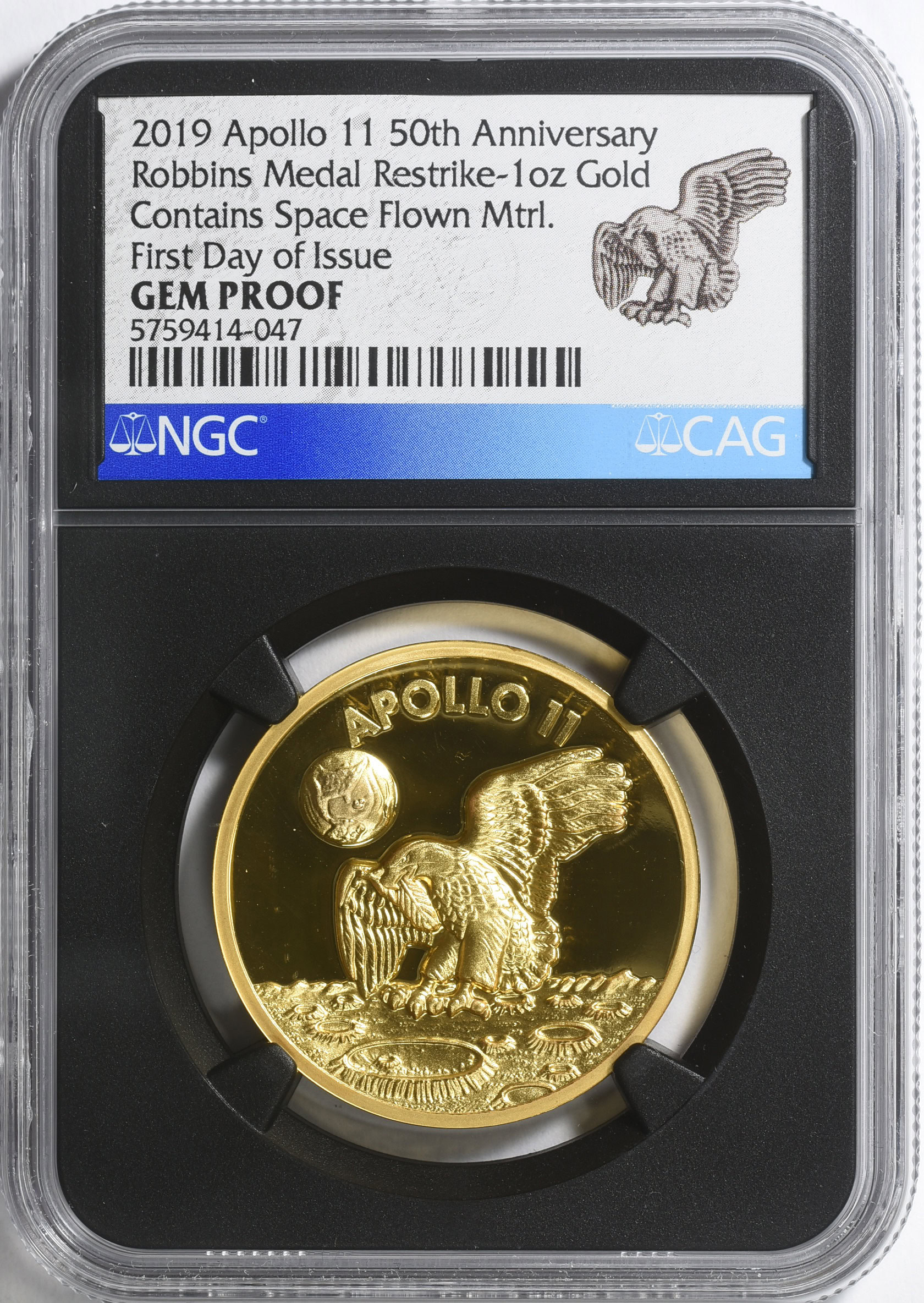 2019 Gold 1oz Apollo 11 50th Anniversary Robbins Medal Restrike ...