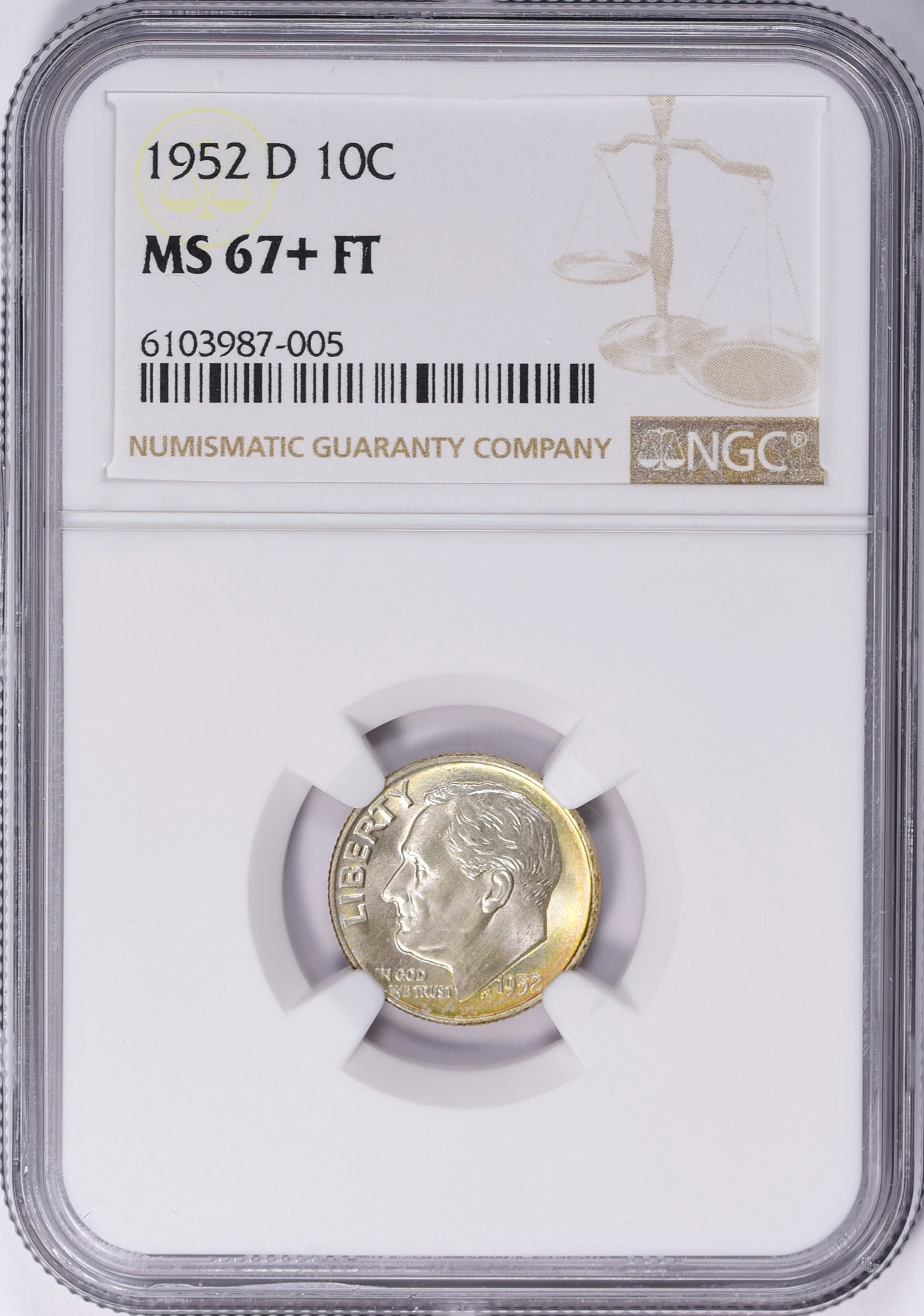 1952-D Roosevelt Dime NGC MS-67+ FT (Toned) (Item 1496238 ...