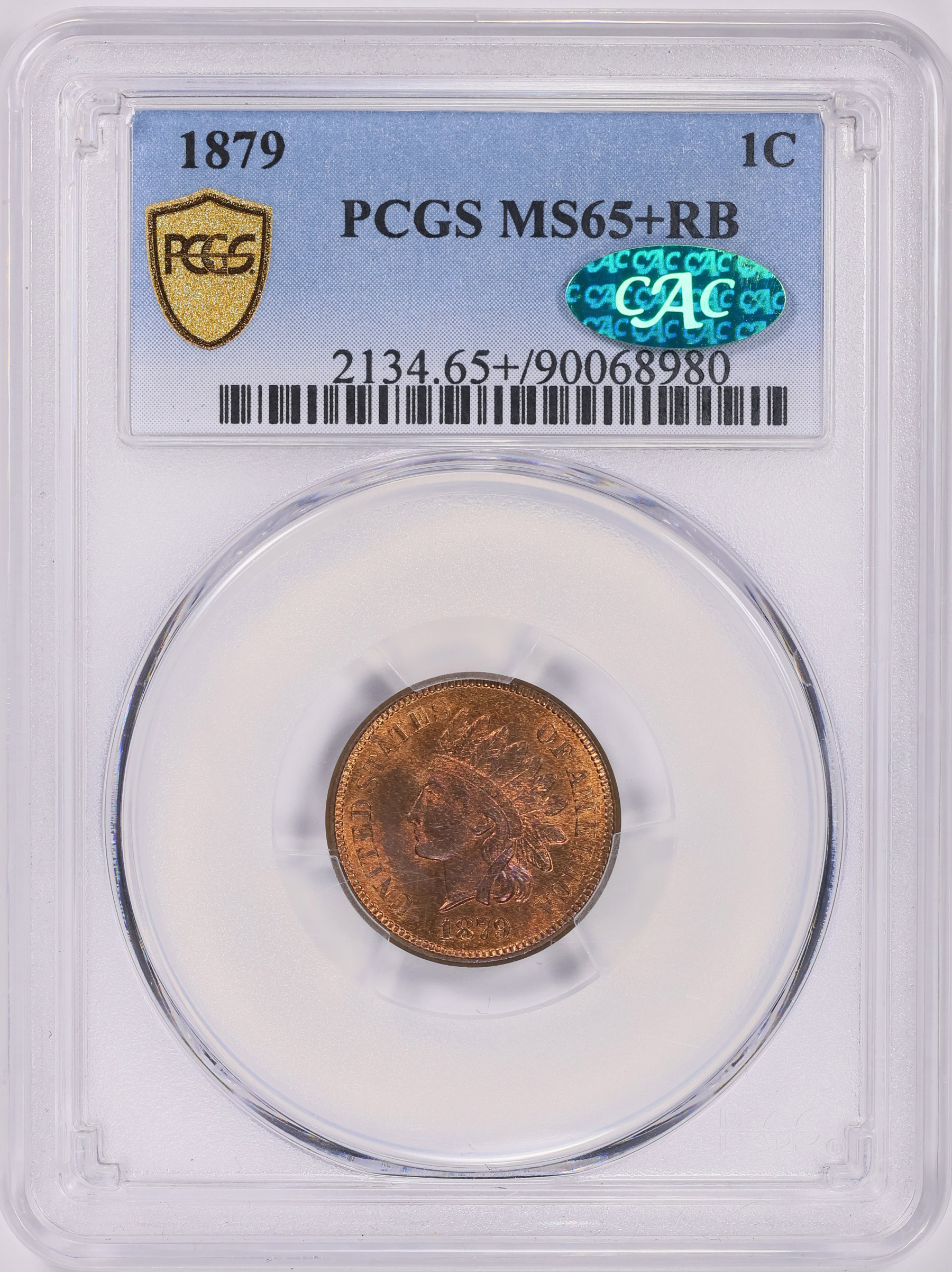 1879 Indian Cent PCGS MS-65+ RB (CAC Green) (Item 1498561) | GreatCollections Coin Auctions