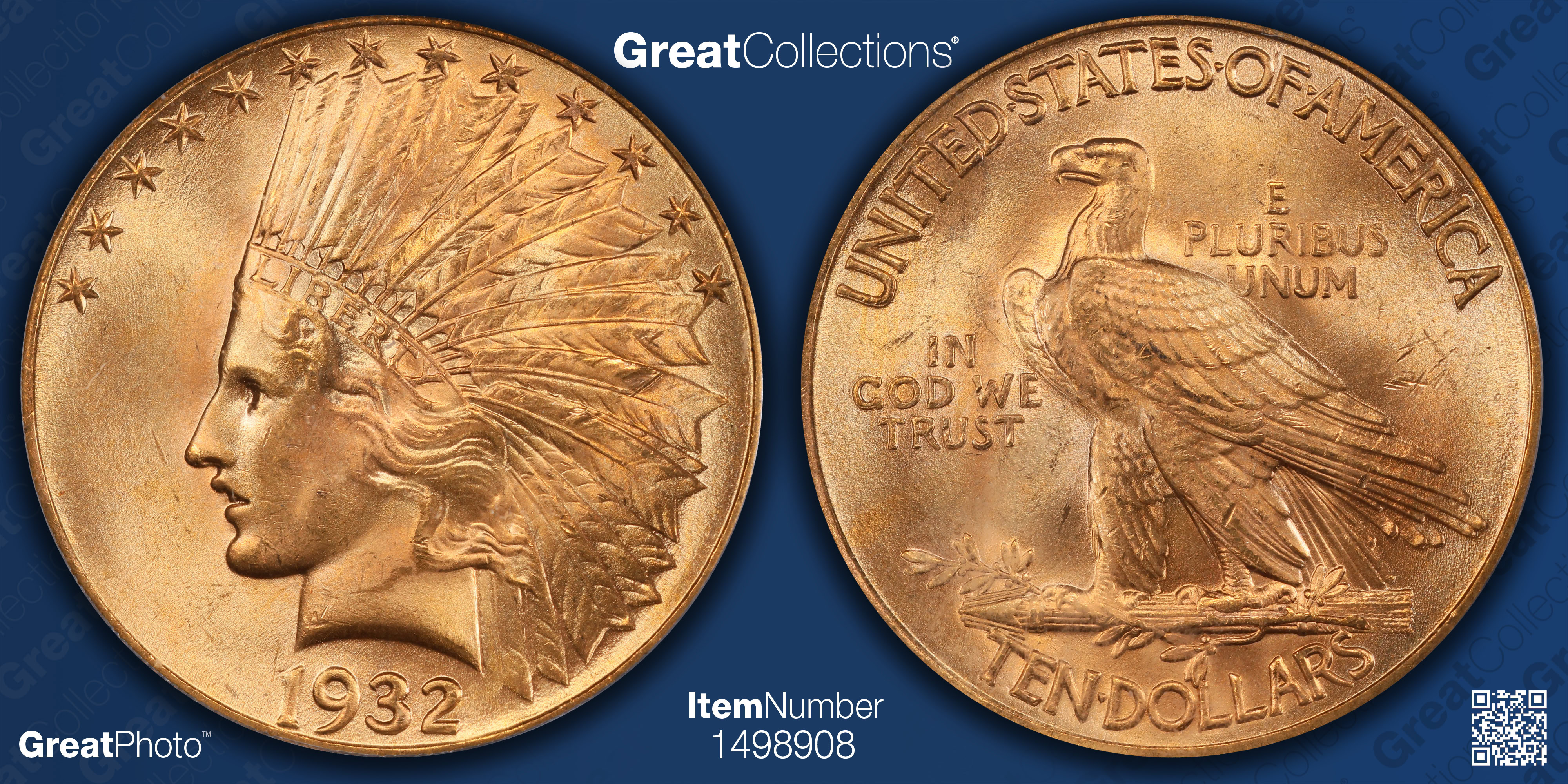 1932 Indian Gold Eagle PCGS MS-64 (CAC Green) OGH (Doily) (Item 1498908 ...