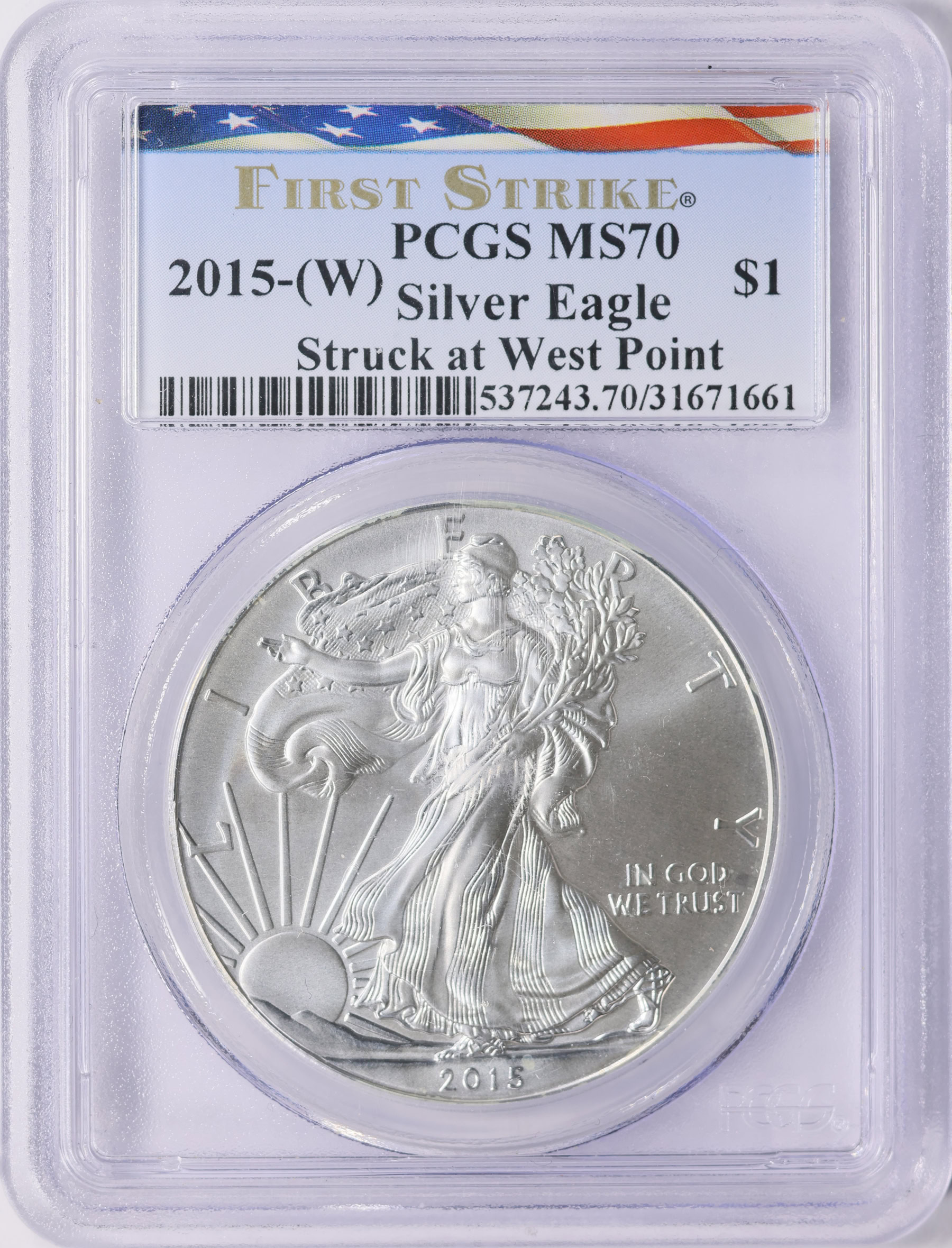 2015-(W) $1 Silver Eagle Struck at West Point First Strike PCGS MS-70 (Item 1498929 ...