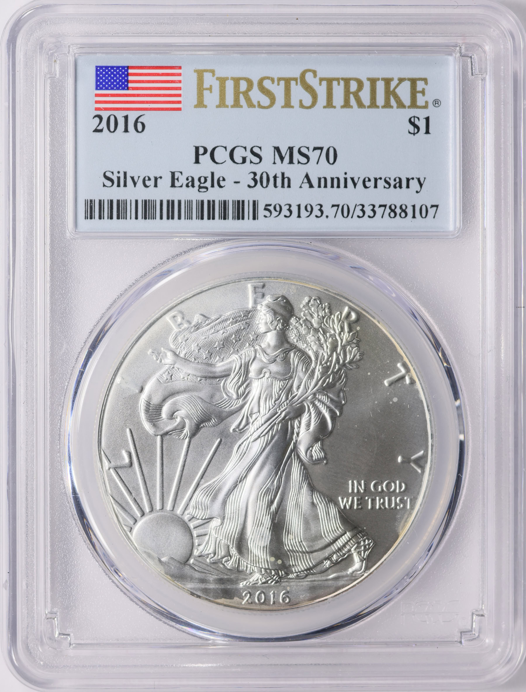 2016 $1 Silver Eagle 30th Anniversary First Strike PCGS MS-70 (Item 1498939) | GreatCollections ...