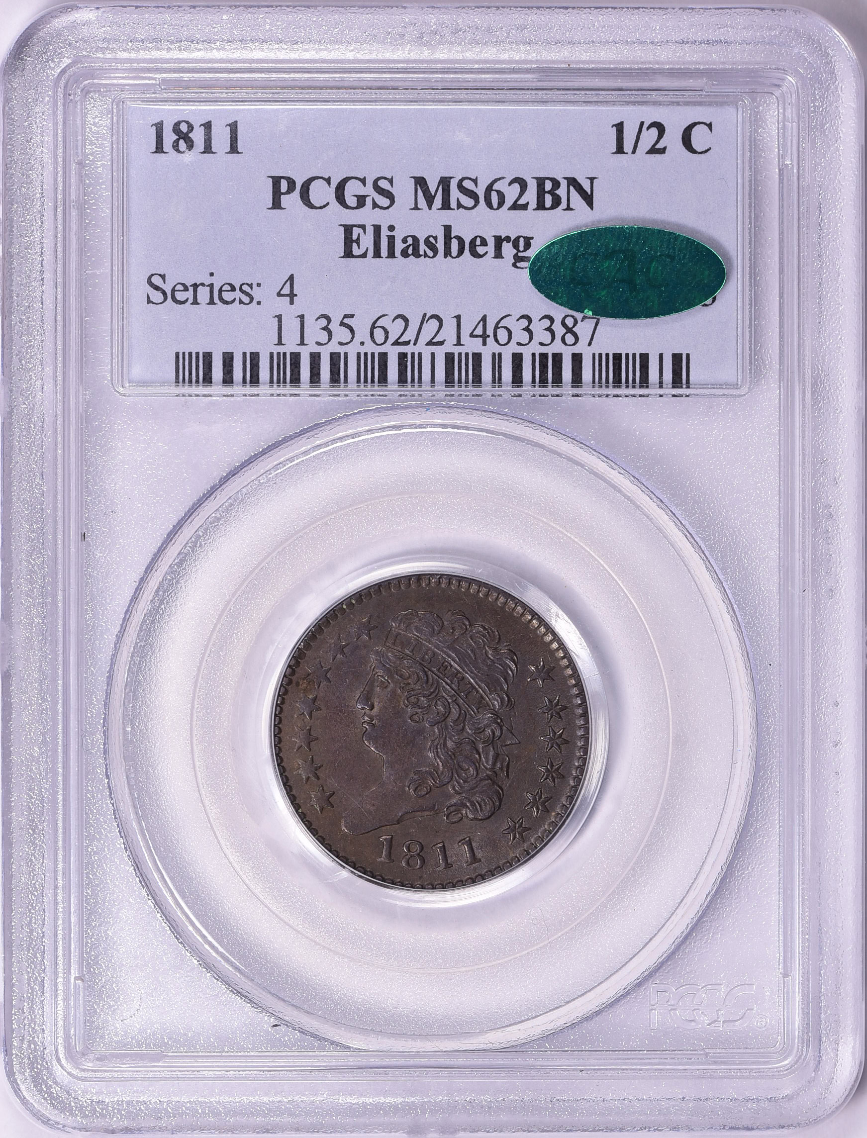 1811 Classic Half Cent PCGS MS-62 BN (CAC Green) (Eliasberg Collection ...