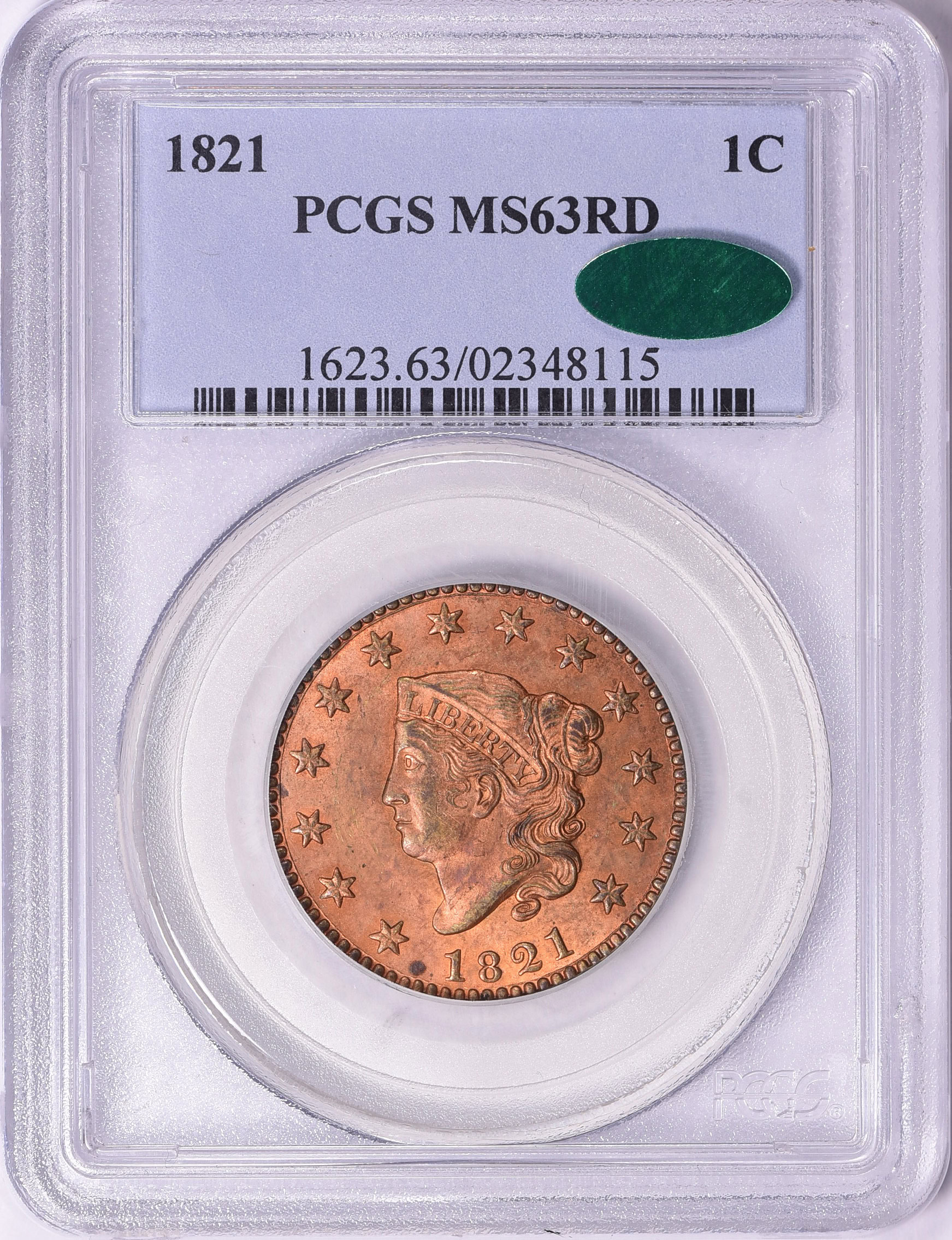 1821 Matron Cent PCGS MS-63 RD (CAC Green) (Item 1499388 ...