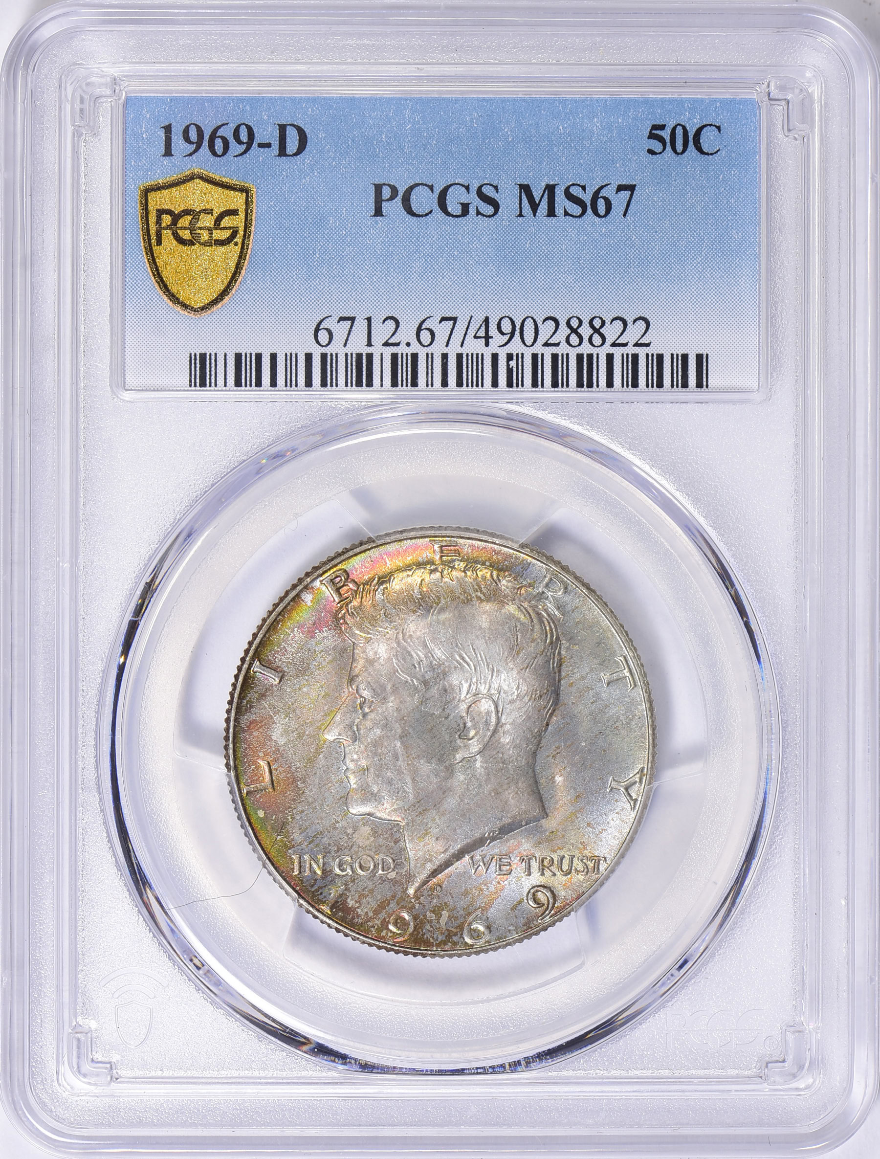 1969-D Kennedy Half Dollar PCGS MS-67 (Toned) (Item 1499566) | GreatCollections Coin Auctions