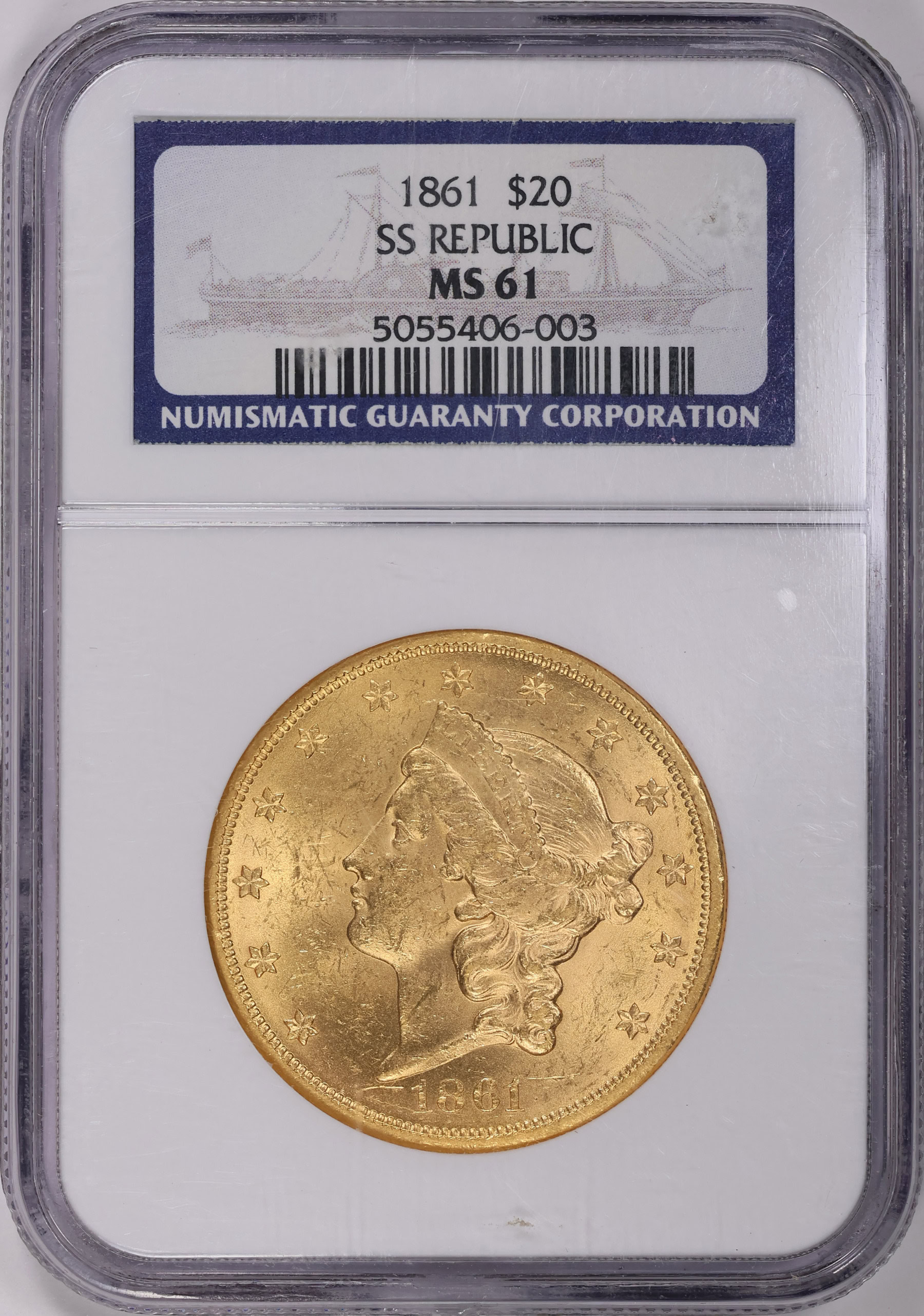 1861 Liberty Gold Double Eagle Shipwreck S.S. Republic NGC MS-61 (Item 1500192 ...