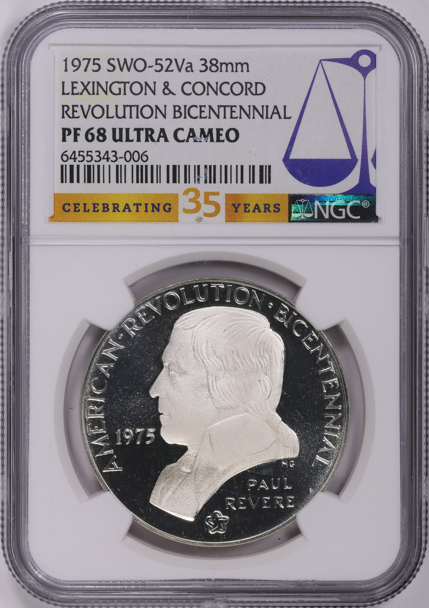 1975 Silver 38mm Lexington & Concord Revolution Bicentennial Medal SWO ...