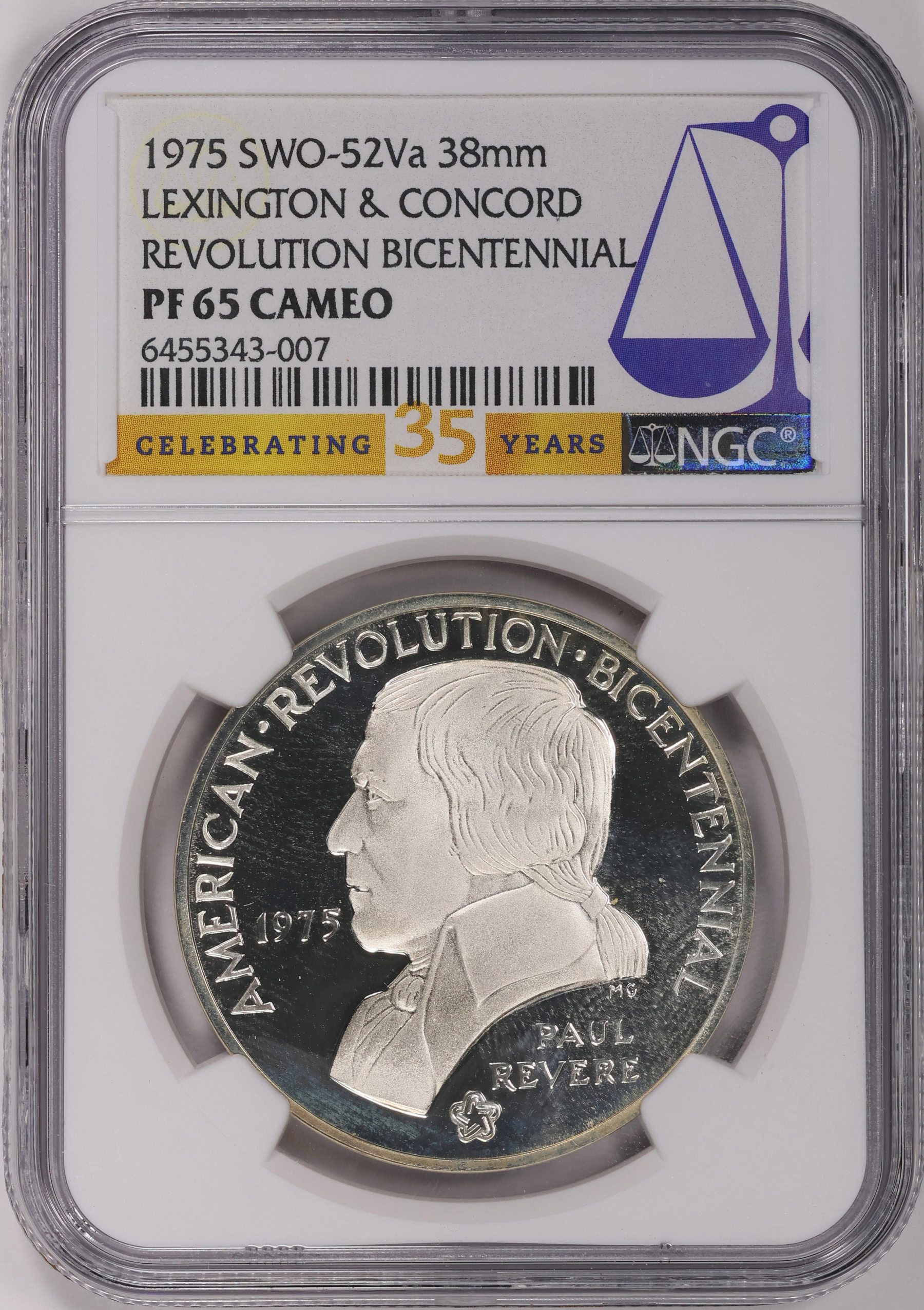 1975 Silver 38mm Lexington & Concord Revolution Bicentennial Medal SWO ...