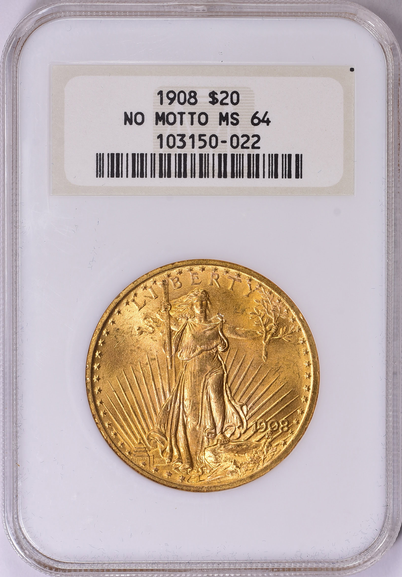 1908 Saint-Gaudens Gold Double Eagle No Motto NGC MS-64 OH (Item 1502683) | GreatCollections ...