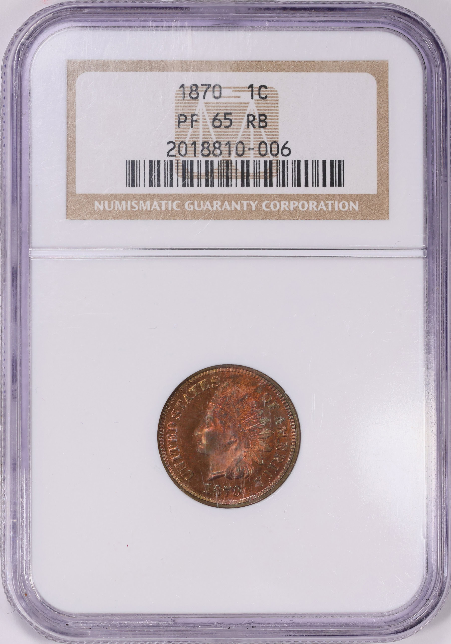 1870 Indian Cent NGC Proof-65 RB (Toned) (Item 1504146) | GreatCollections Coin Auctions
