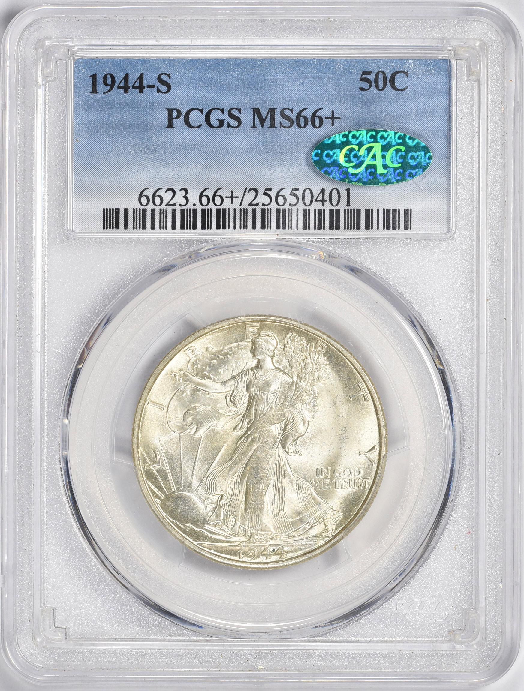 1944-S Walking Liberty Half Dollar PCGS MS-66+ (CAC Green) (Item 1504427) | GreatCollections ...