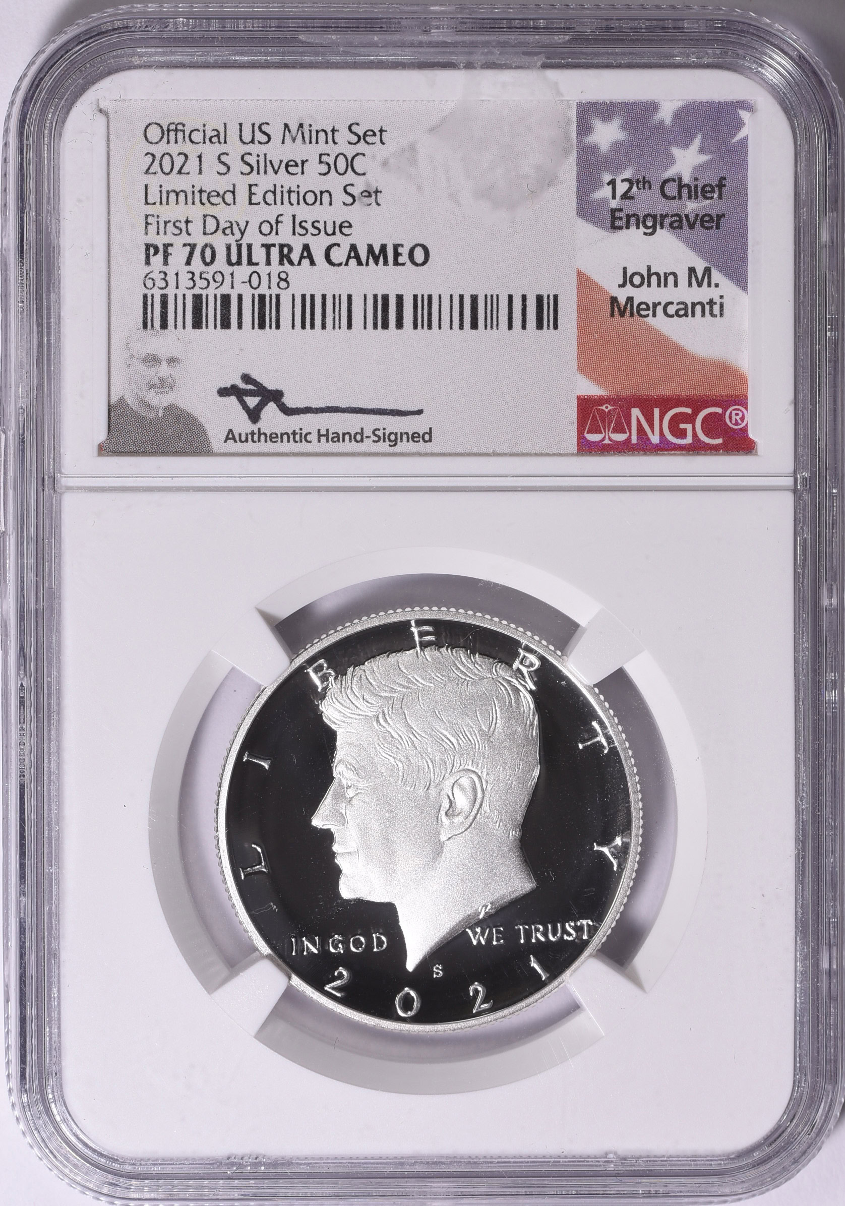 2021-S Kennedy Half Dollar Silver (From Limited Edition Proof Set) First Day of Issue NGC Proof ...