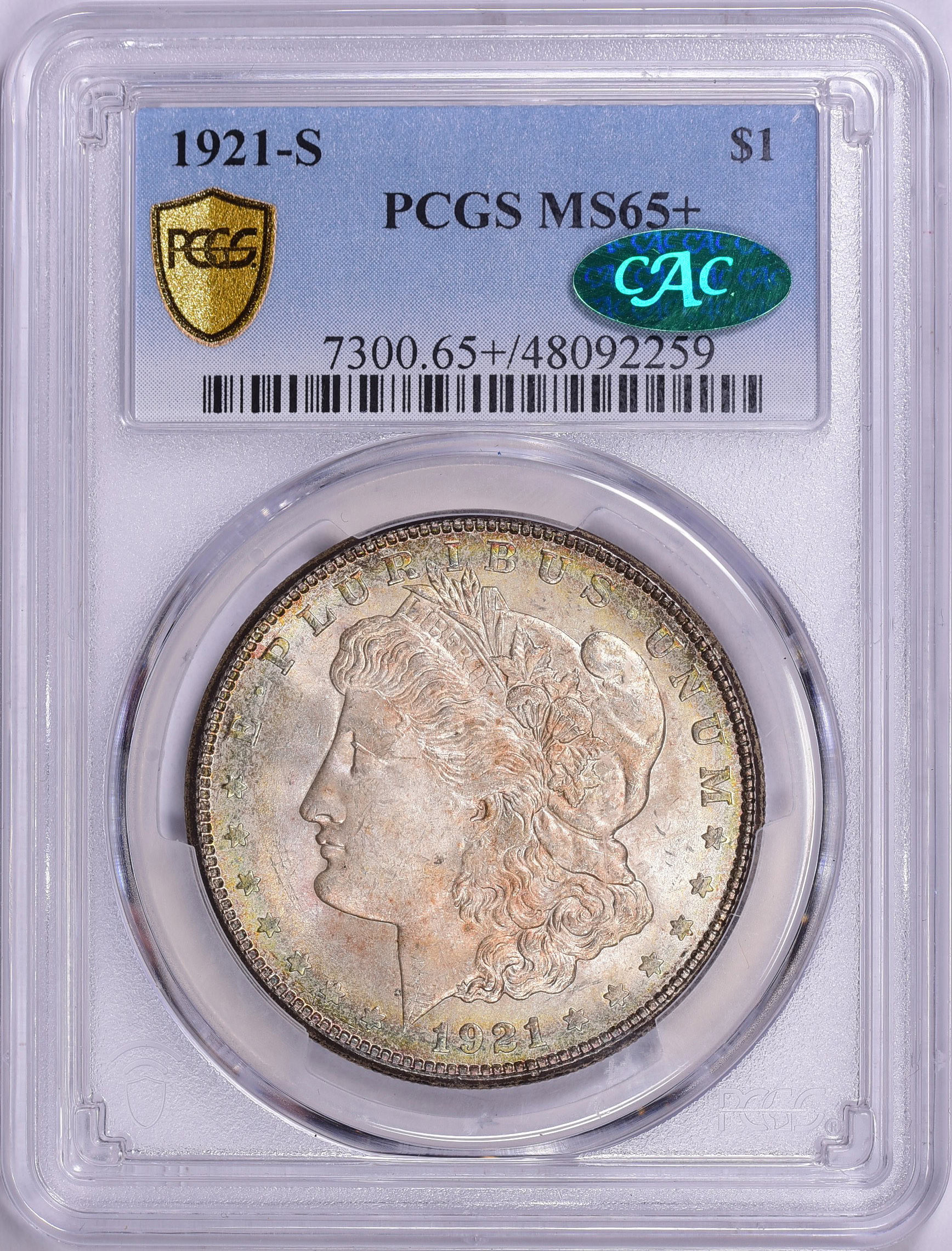 1921-S Morgan Silver Dollar PCGS MS-65+ (CAC Green) (Toned) (Item 1505855) | GreatCollections ...