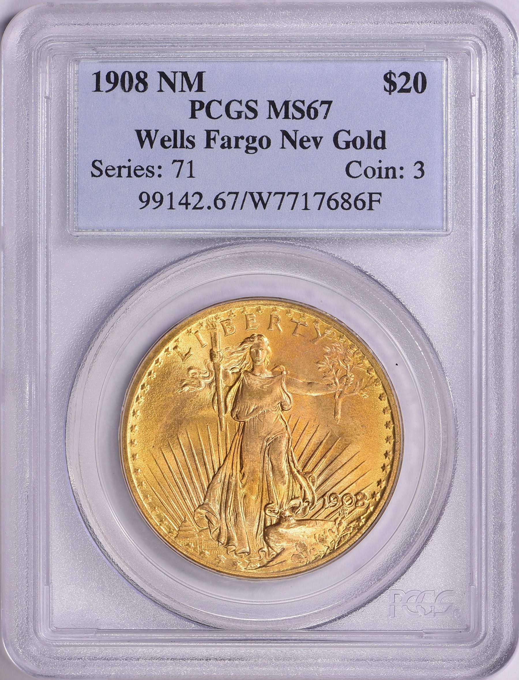 1908 Saint-Gaudens Gold Double Eagle No Motto. Wells Fargo Nevada Gold ...