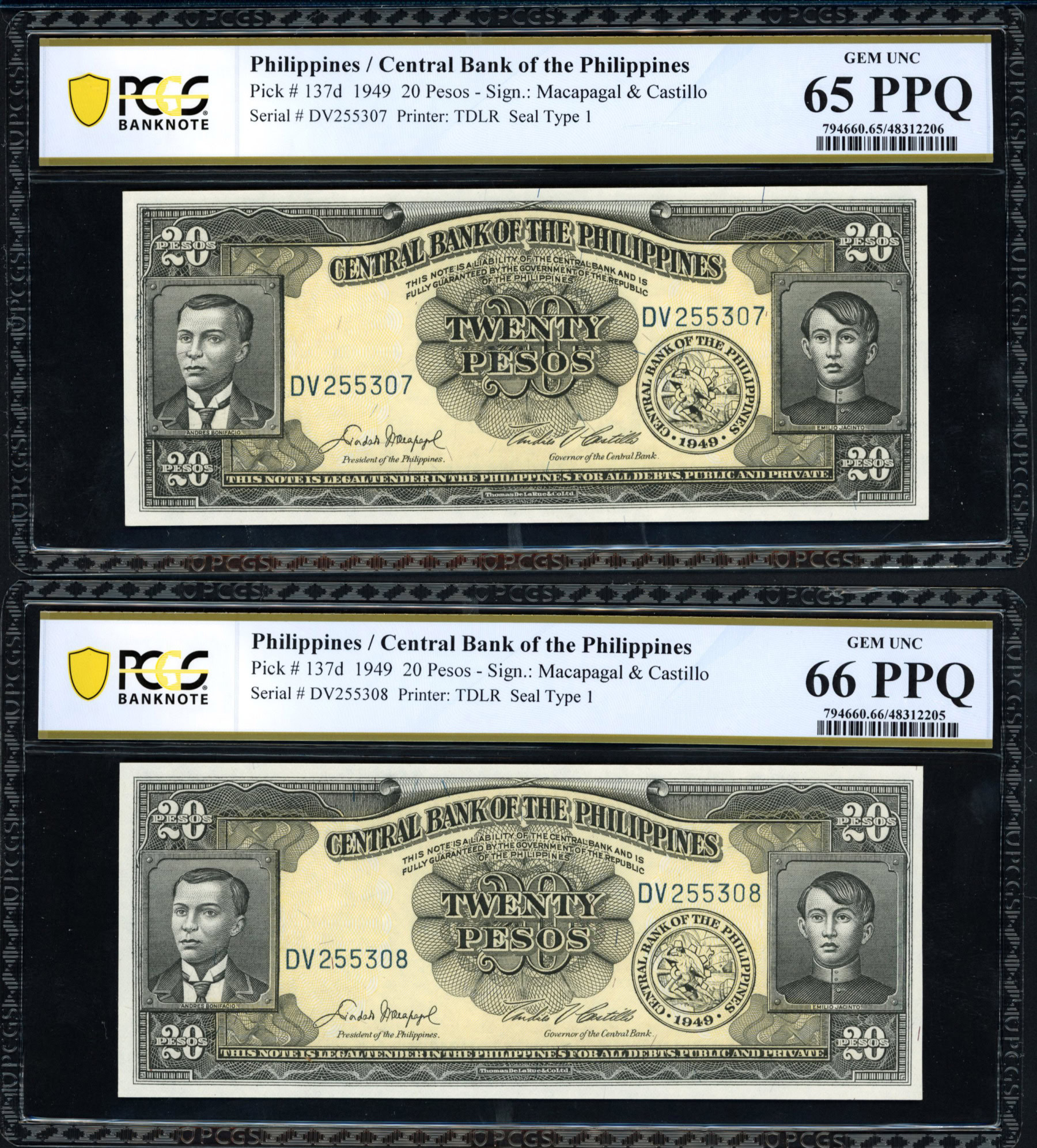 Philippines 1949 20 Pesos Central Bank of the Philippines Notes ...