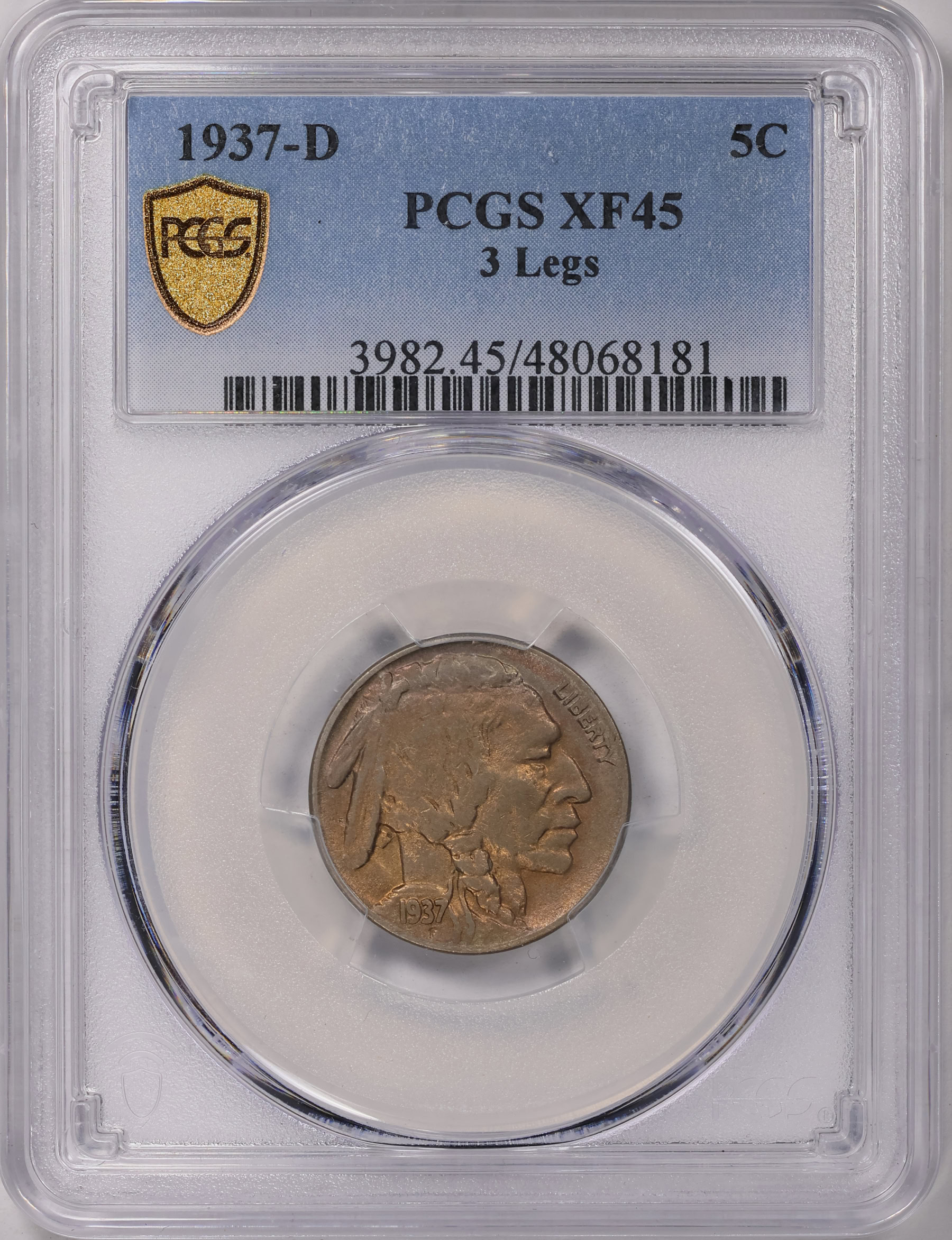 1937-D Buffalo Nickel 3 Legs PCGS XF-45 (Toned) (Item 1511660) | GreatCollections Coin Auctions