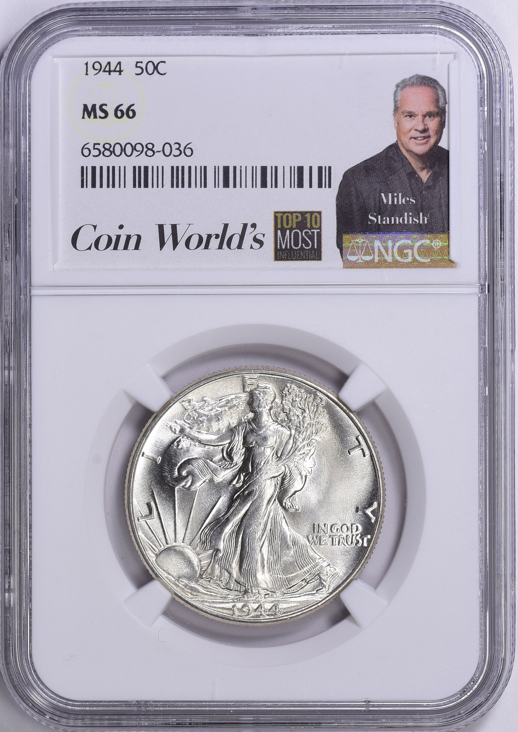 1944 Walking Liberty Half Dollar NGC MS-66 (Miles Standish Label) (Item 1511737 ...