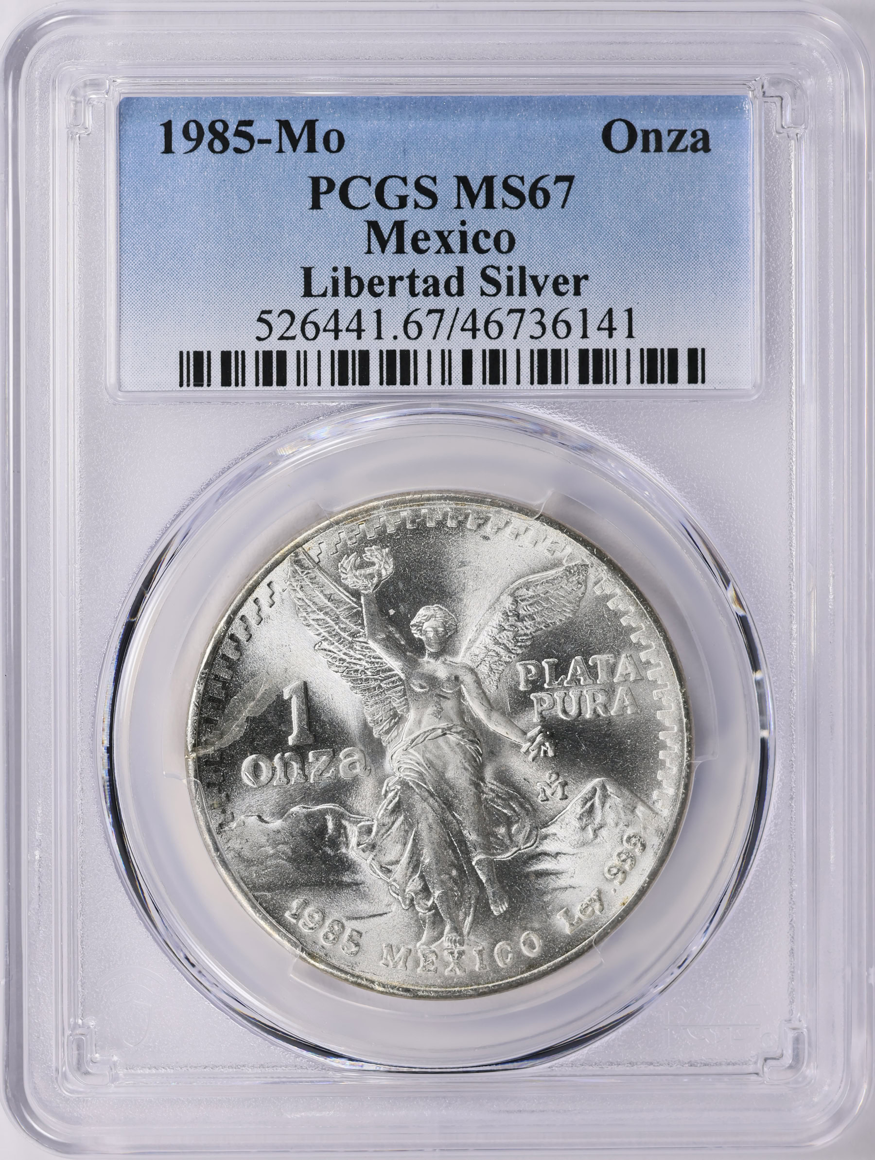 Mexico 1985-Mo Silver Onza Libertad KM-494.1 PCGS MS-67 (Item 1512093) | GreatCollections Coin ...