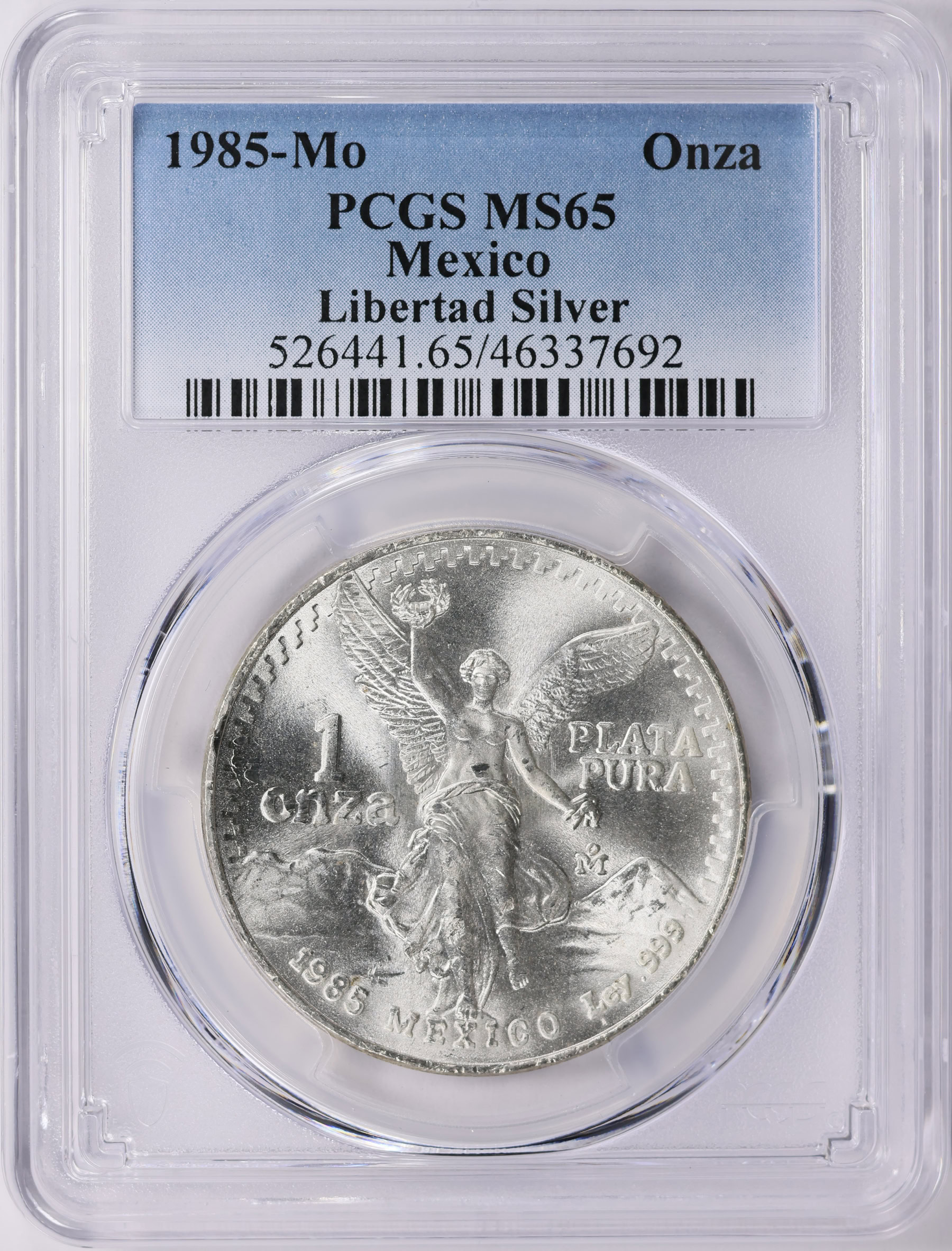 Mexico 1985-Mo Silver Onza Libertad KM-494.1 PCGS MS-65 (Item 1512111) | GreatCollections Coin ...