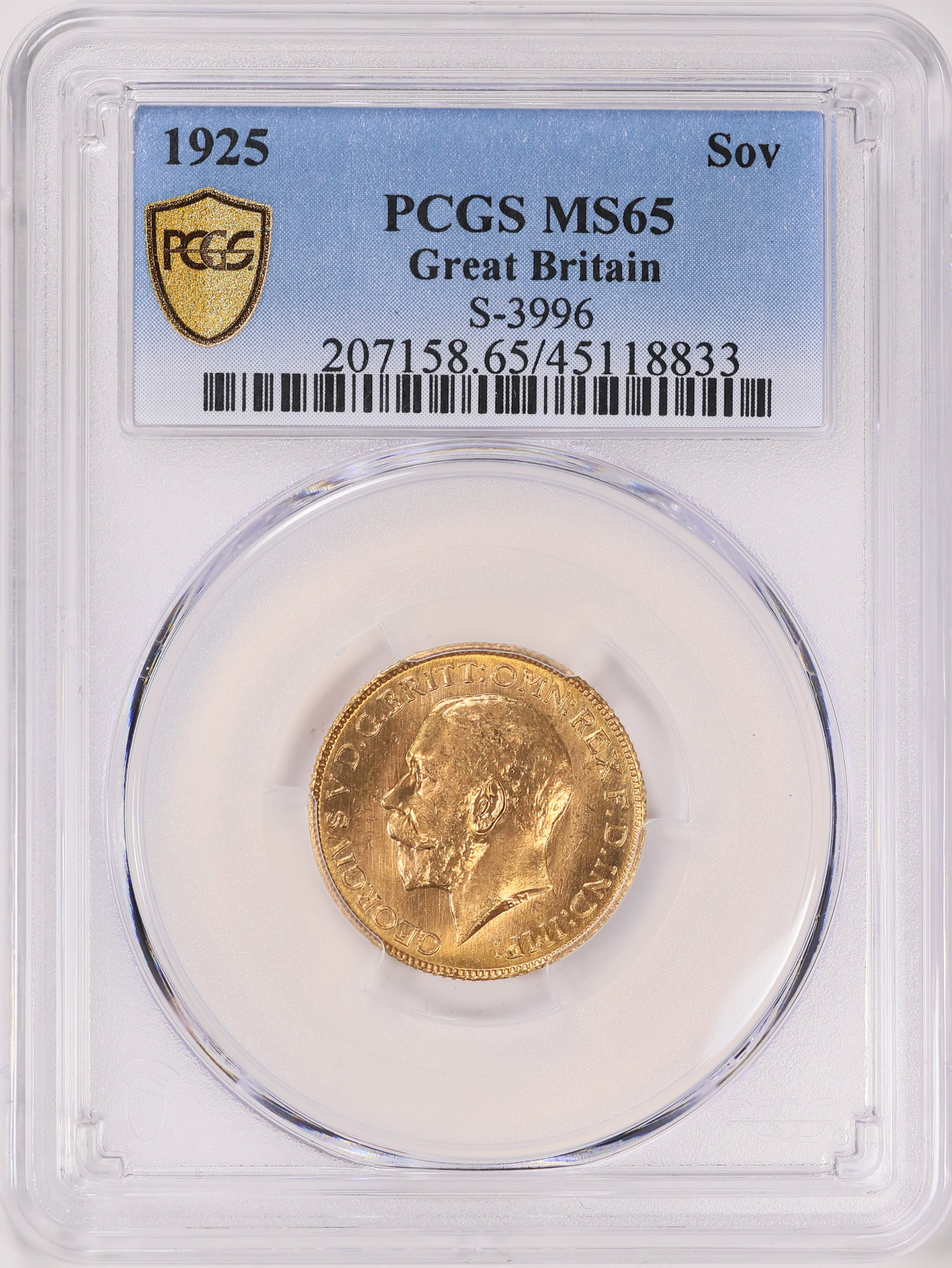Great Britain 1925 Gold Sovereign S-3996 PCGS MS-65 (AGW = 0.2355 oz ...