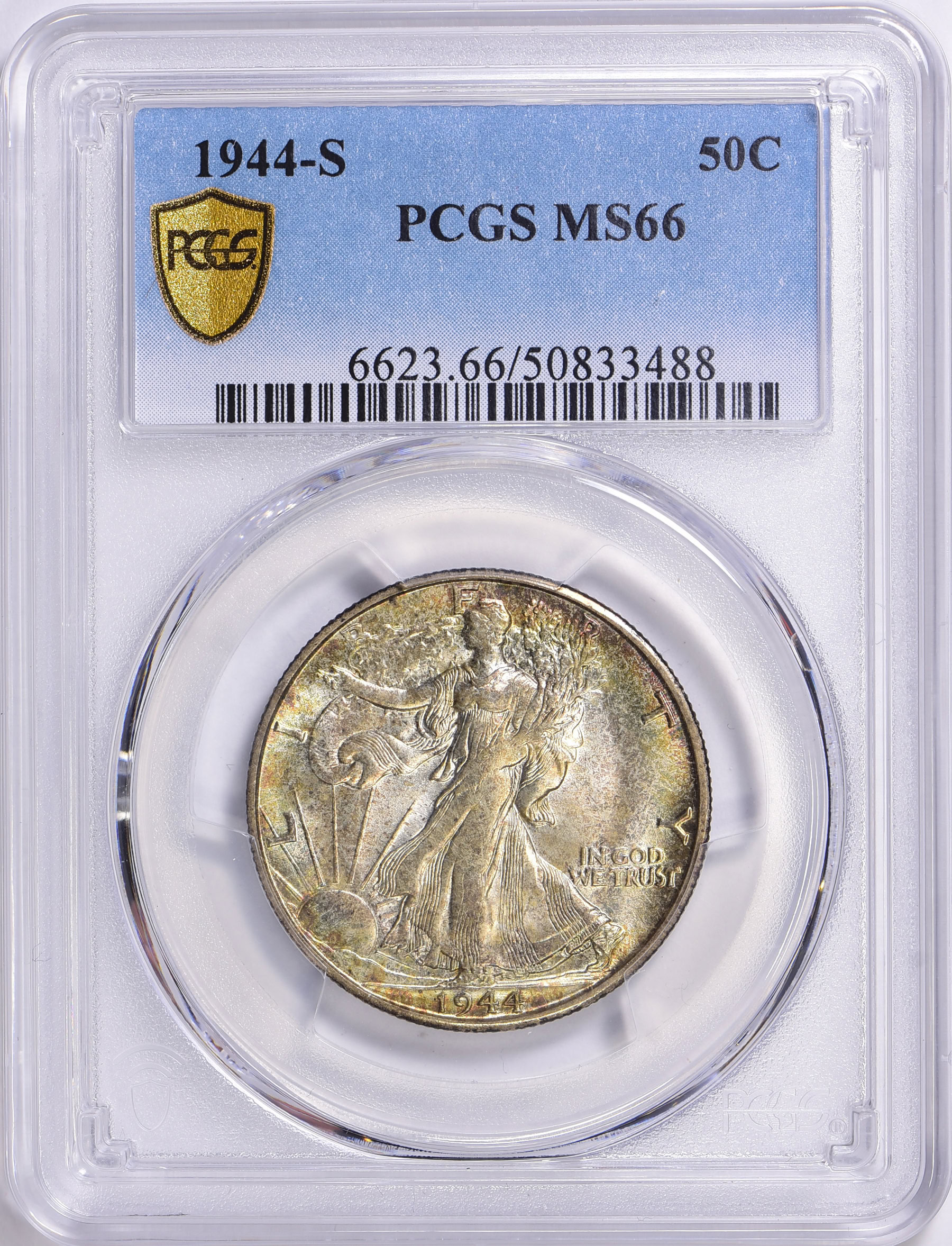 1944-S Walking Liberty Half Dollar PCGS MS-66 (Toned) (Item 1513682) | GreatCollections Coin ...