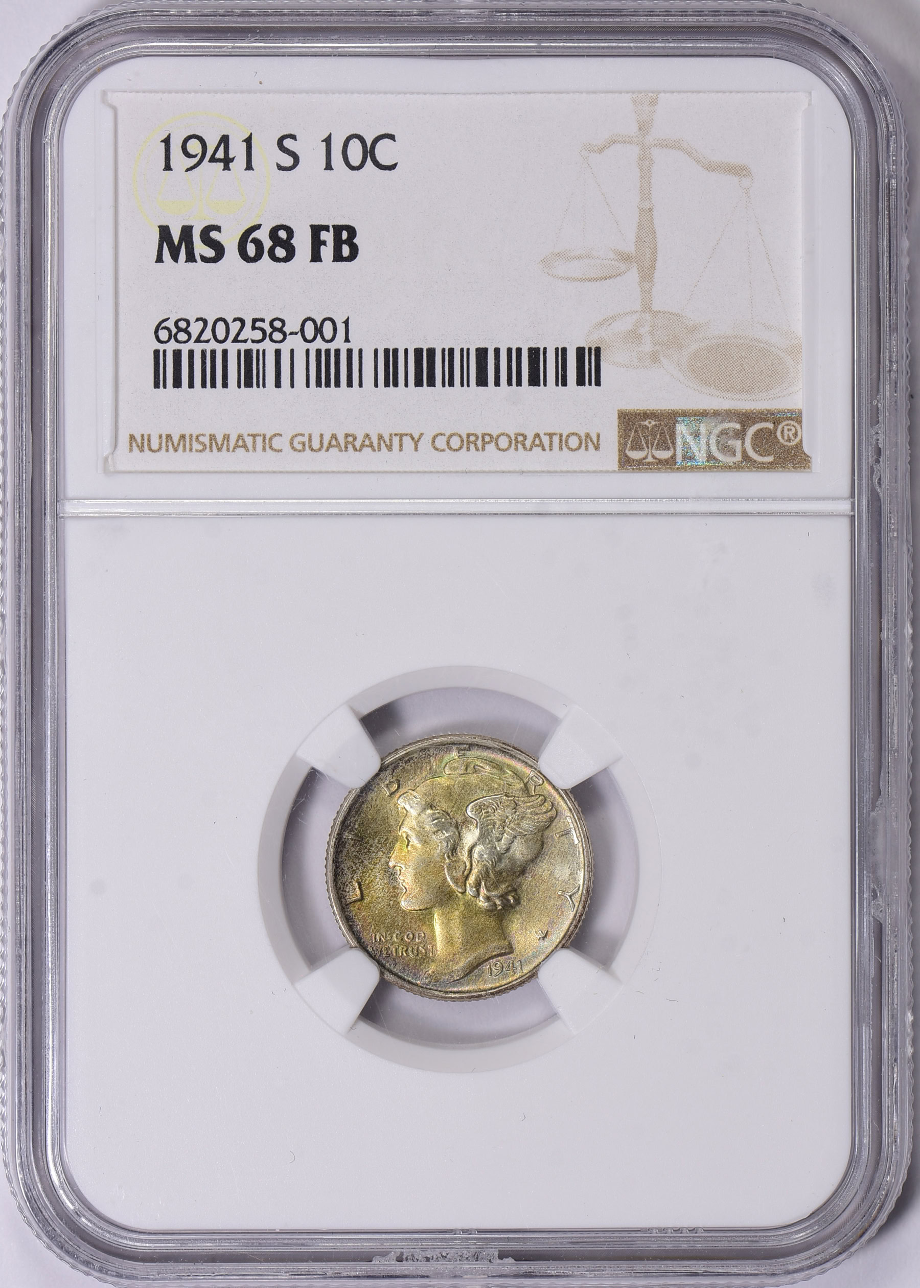 1941-S Mercury Dime NGC MS-68 FB (Toned) (Item 1513692) | GreatCollections Coin Auctions