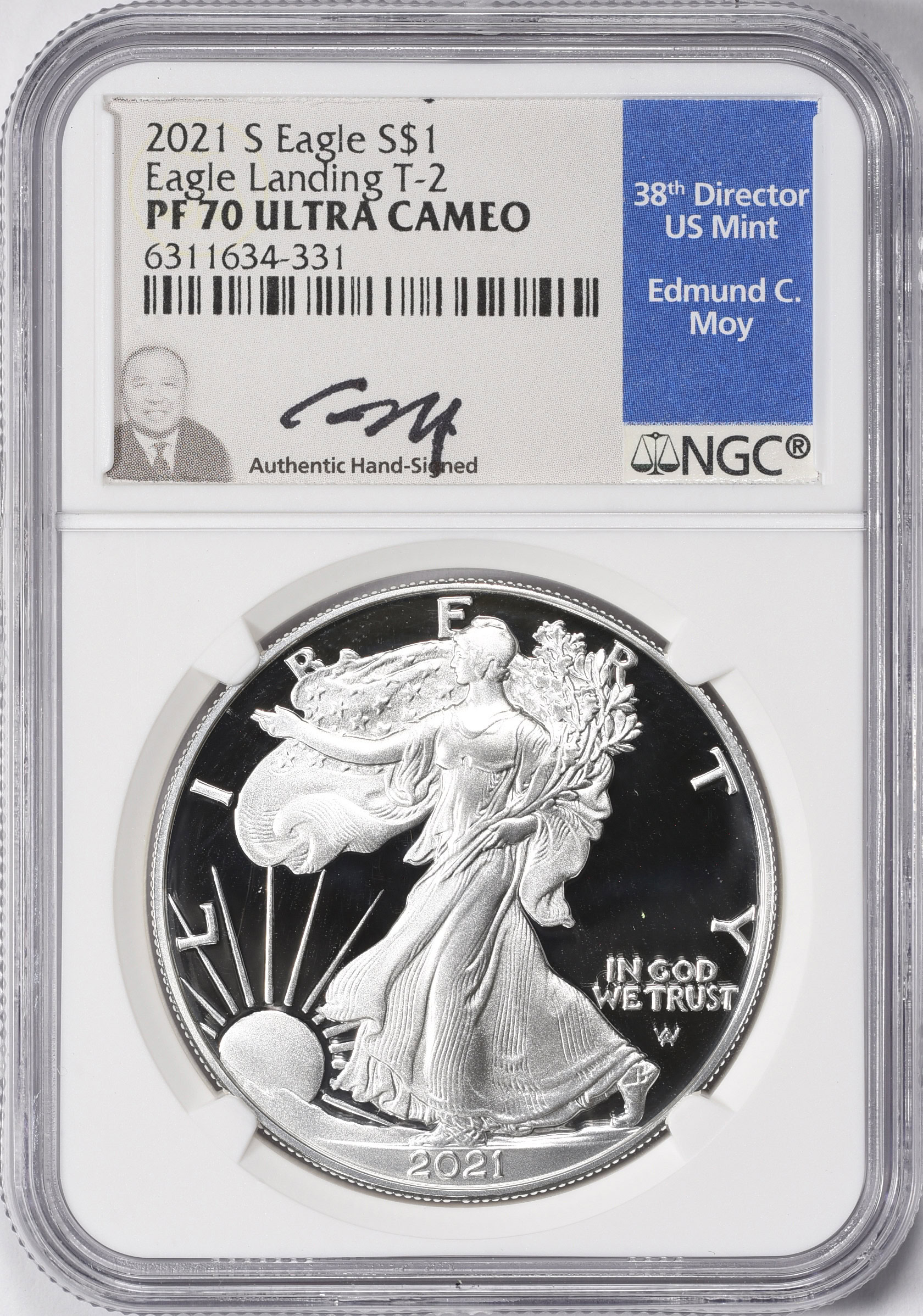 2021-S $1 Silver Eagle Type 2 NGC Proof-70 UC (Moy Signed Label) (Item 1514950 ...