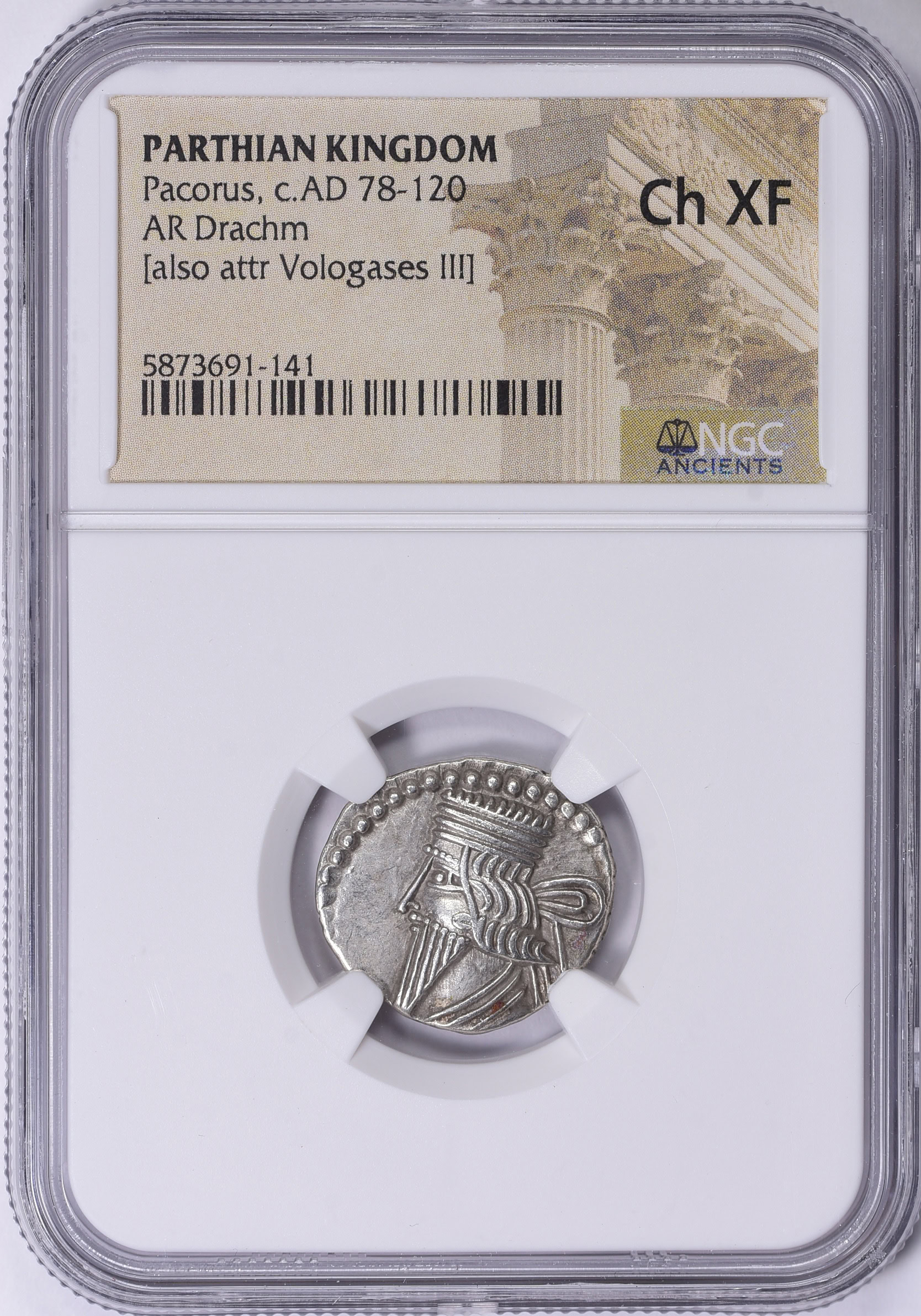 Ancient Parthian Kingdom, Pacorus (c.A.D. 78-120) AR Drachm NGC Ch XF ...