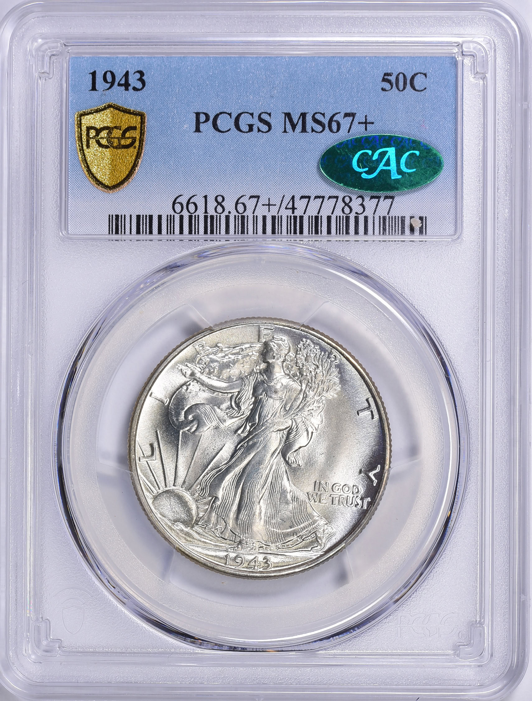 1943 Walking Liberty Half Dollar PCGS MS-67+ (CAC Green) (Toned) (Item 1517003 ...