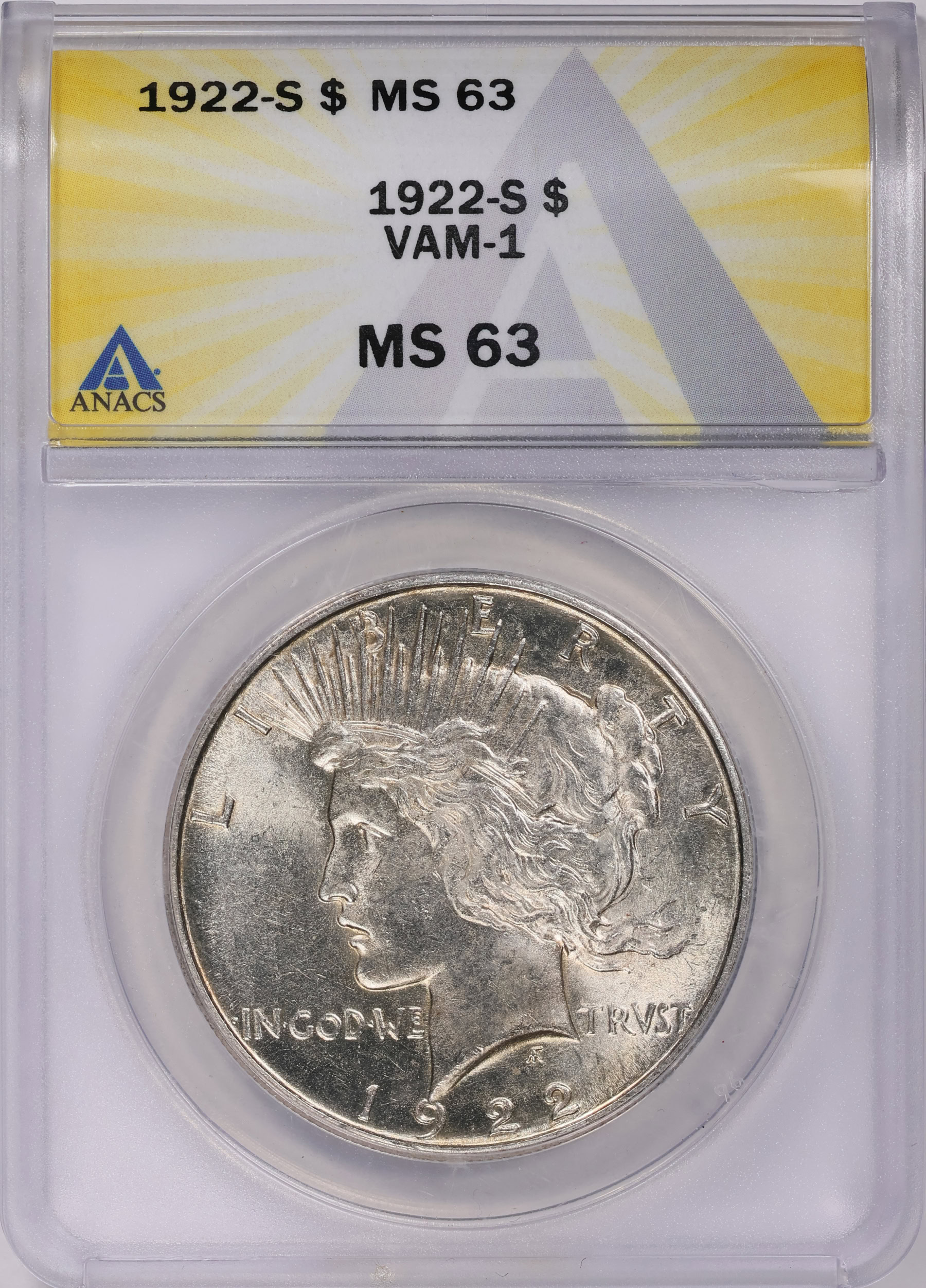 1922-S Peace Silver Dollar VAM-1 ANACS MS-63 (Item 1518010 ...