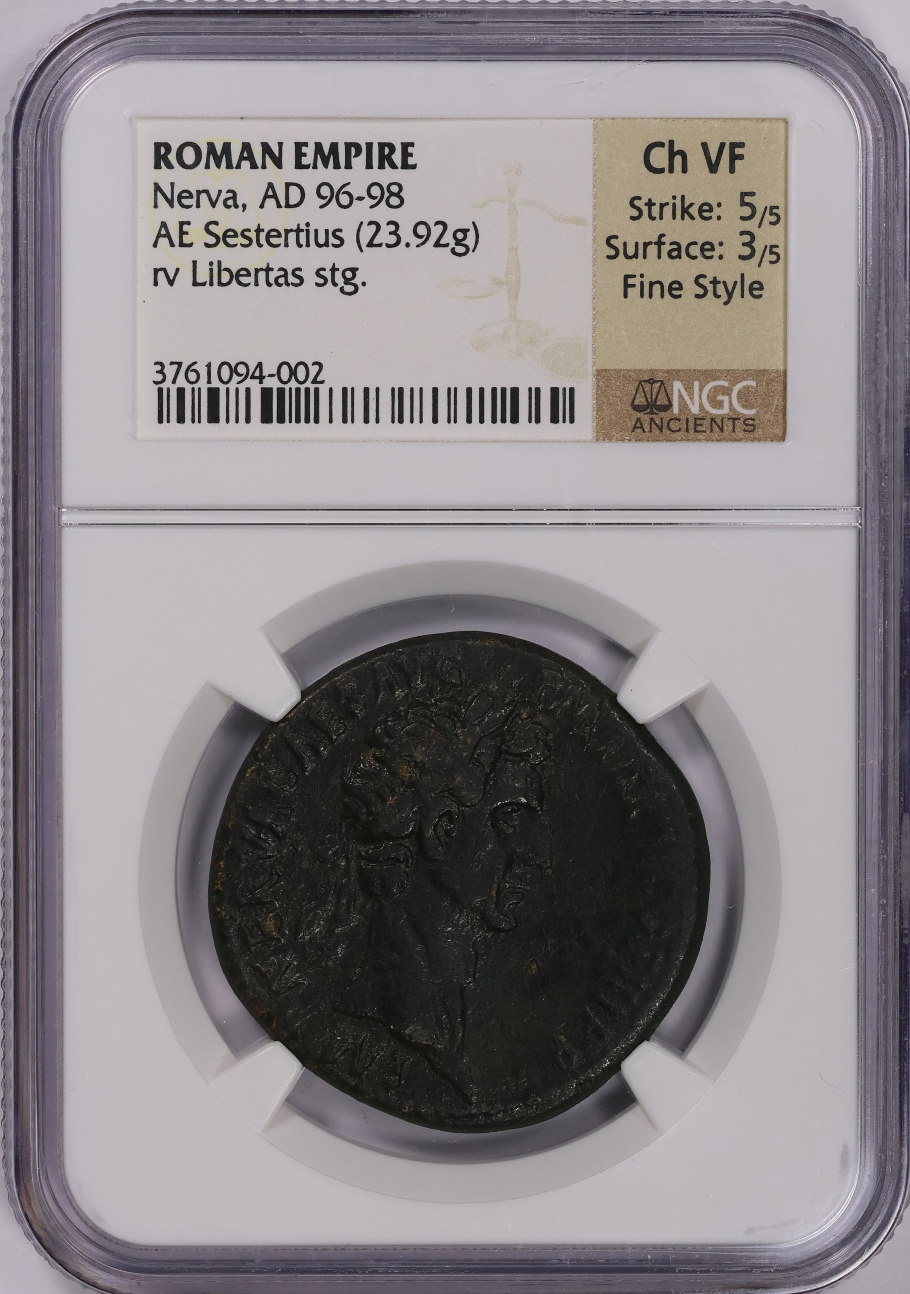 Ancient Roman Empire, Nerva (A.D. 96-98) A.D. 97 AE Sestertius (23 ...