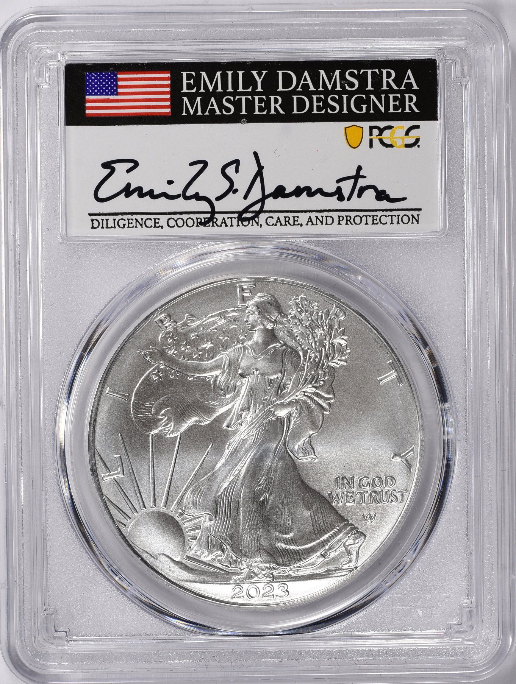 2023 $1 Silver Eagle First Day of Issue PCGS MS-70 (Emily S. Damstra ...