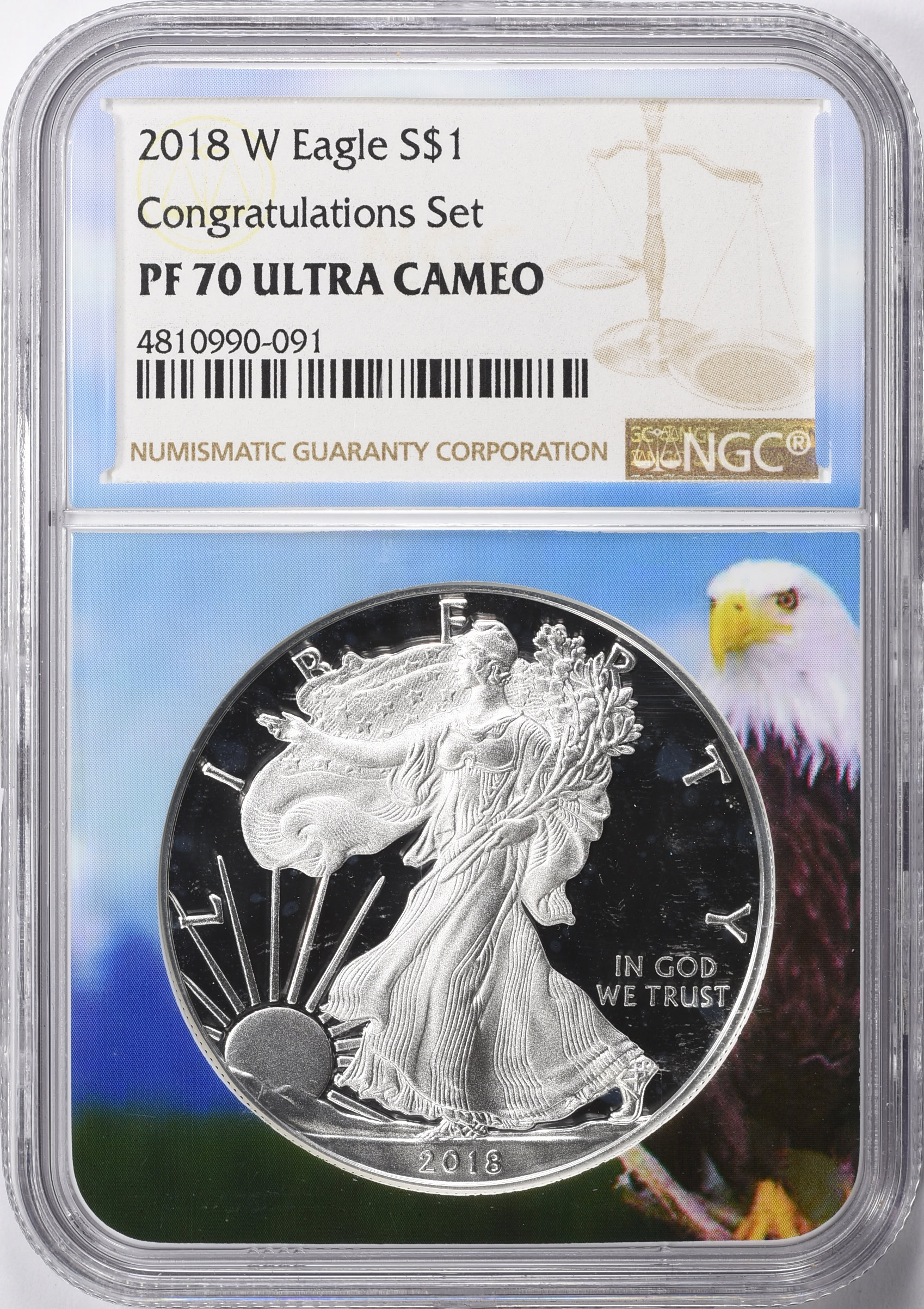 2018-W $1 Silver Eagle (From the Congratulations Set) NGC Proof-70 UC (Eagle Frame Holder) (Item ...