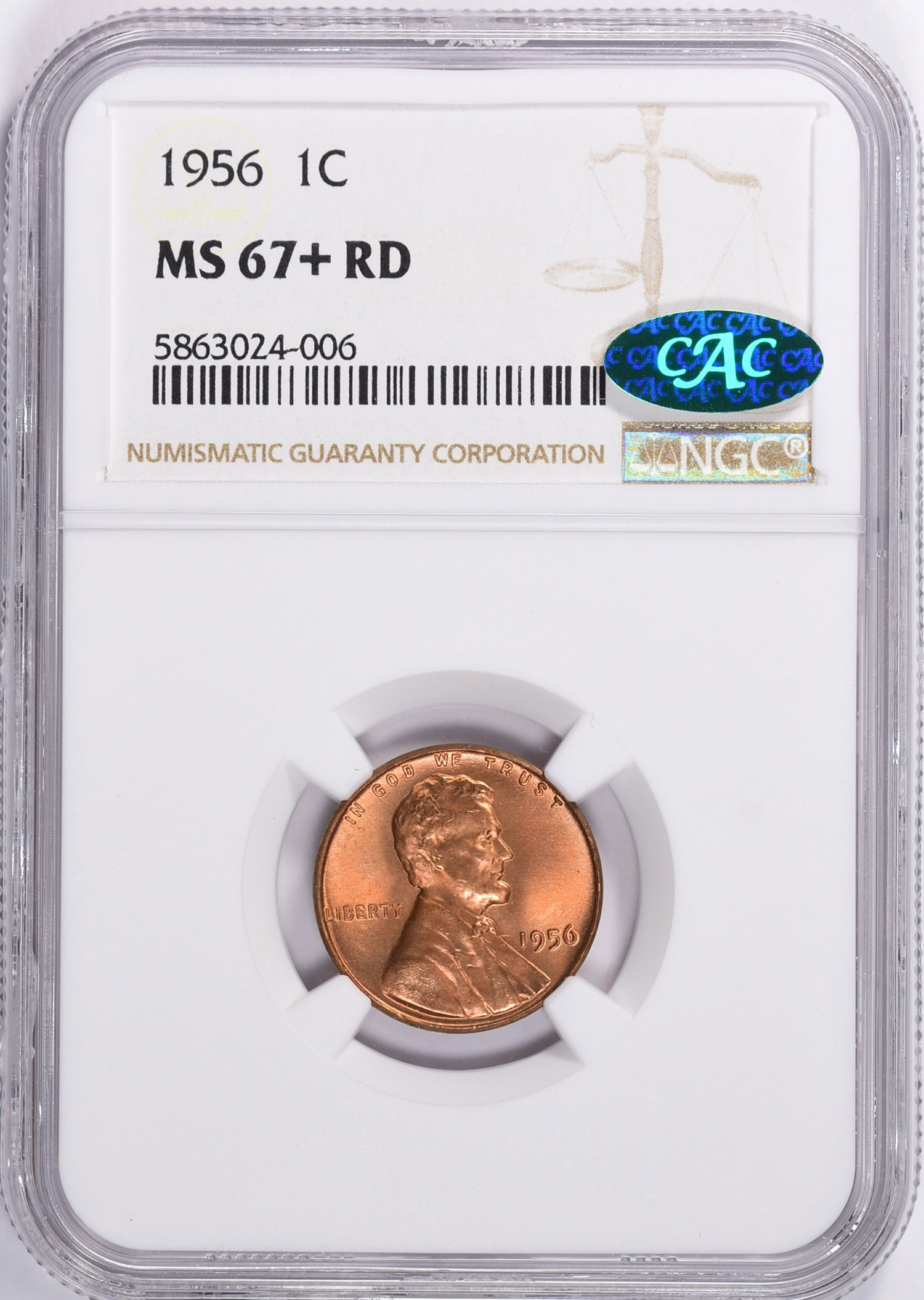 1956 Lincoln Cent NGC MS-67+ RD (CAC Green) (Item 1519679 ...
