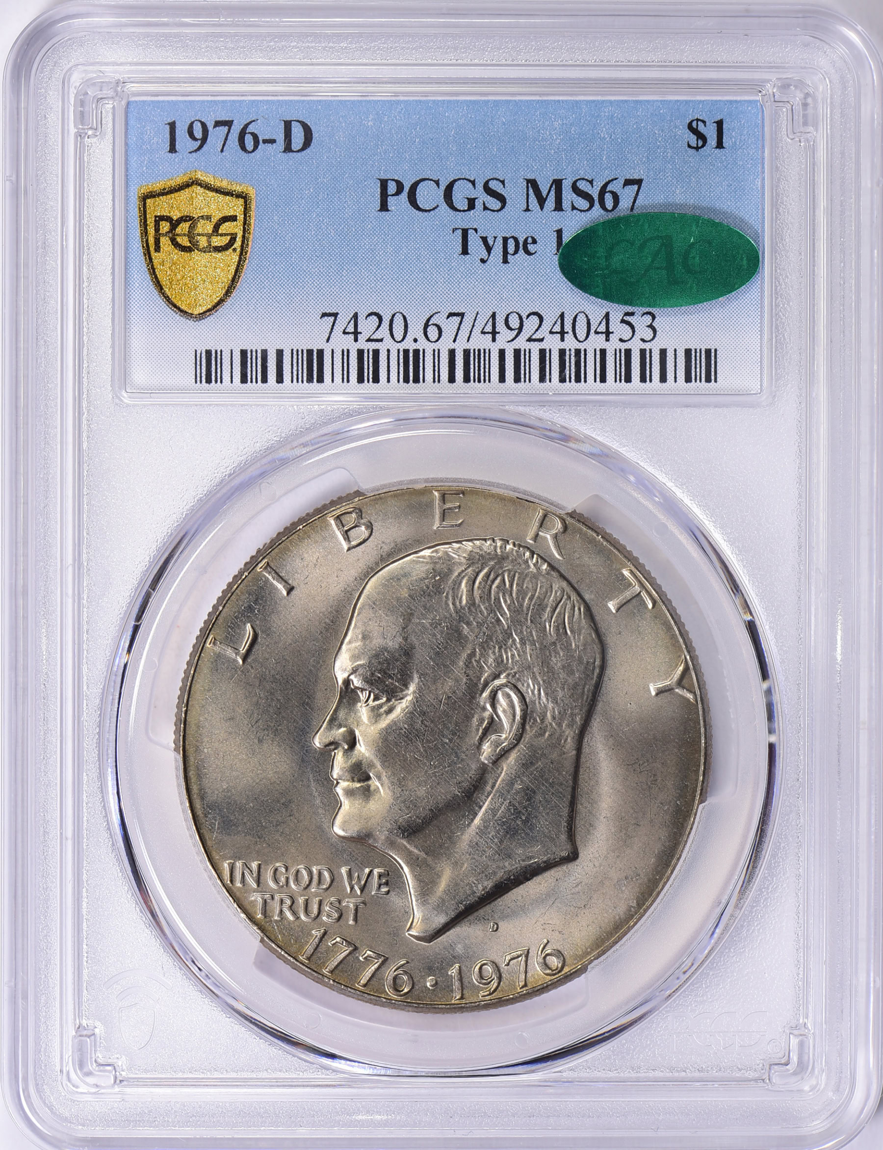 1976-D Eisenhower Dollar Type 1 PCGS MS-67 (CAC Green) (Item 1520618) | GreatCollections Coin ...